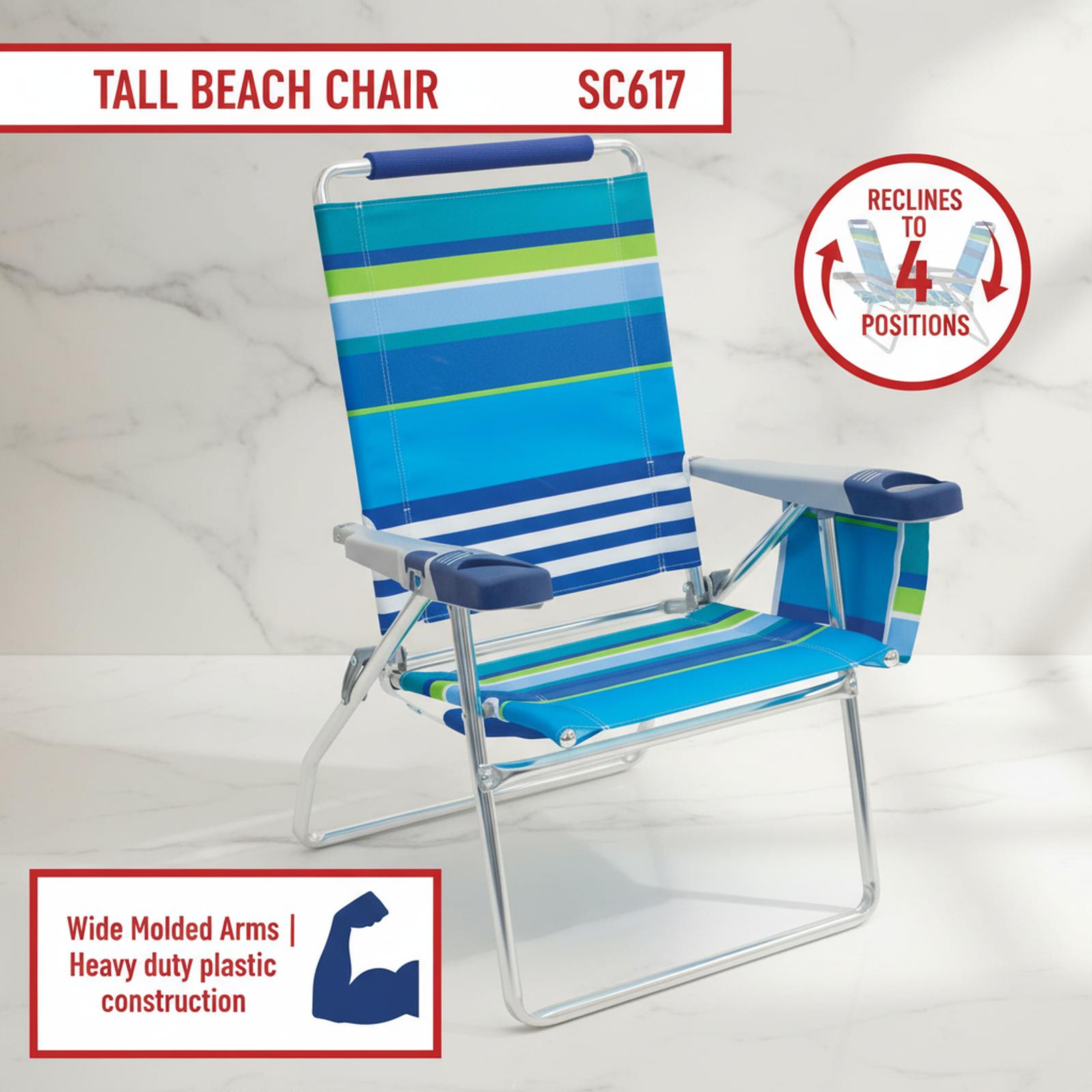 Baginizer Extended Height 4 Position Folding Beach Camping Lawn Chair ...