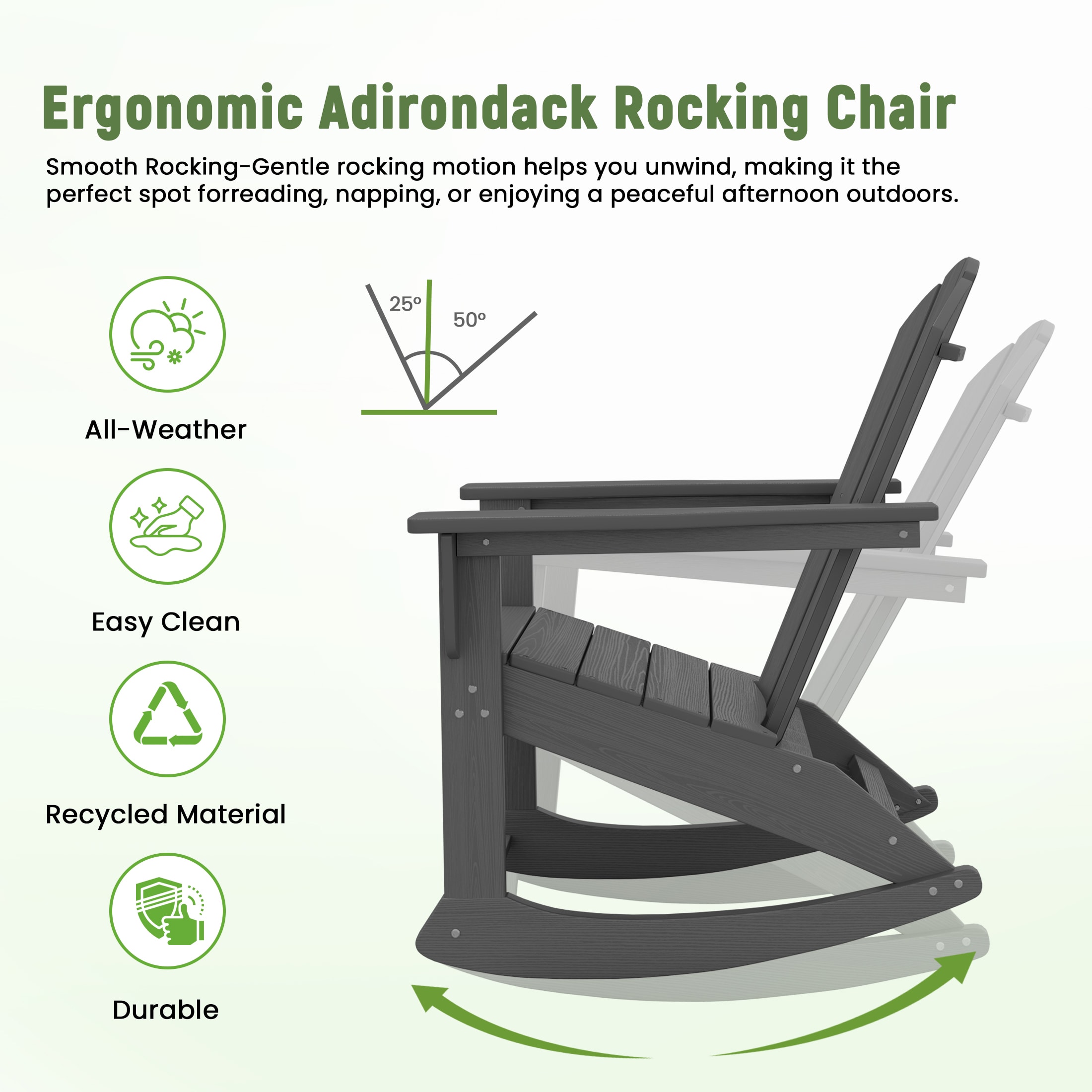JEAREY Patio Rocking Chair with Cloud-Shape Back Gray Hdpe Frame ...