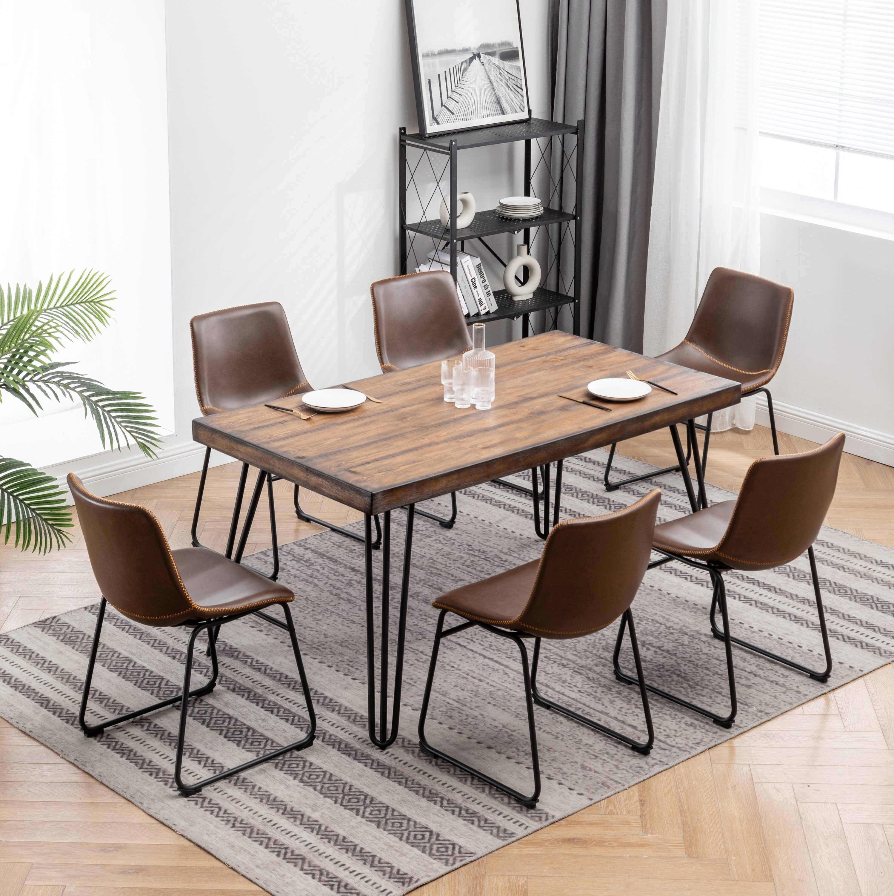 Tinyhomie Industrial 7-Piece Dining Set Antique Brown in the Dining ...