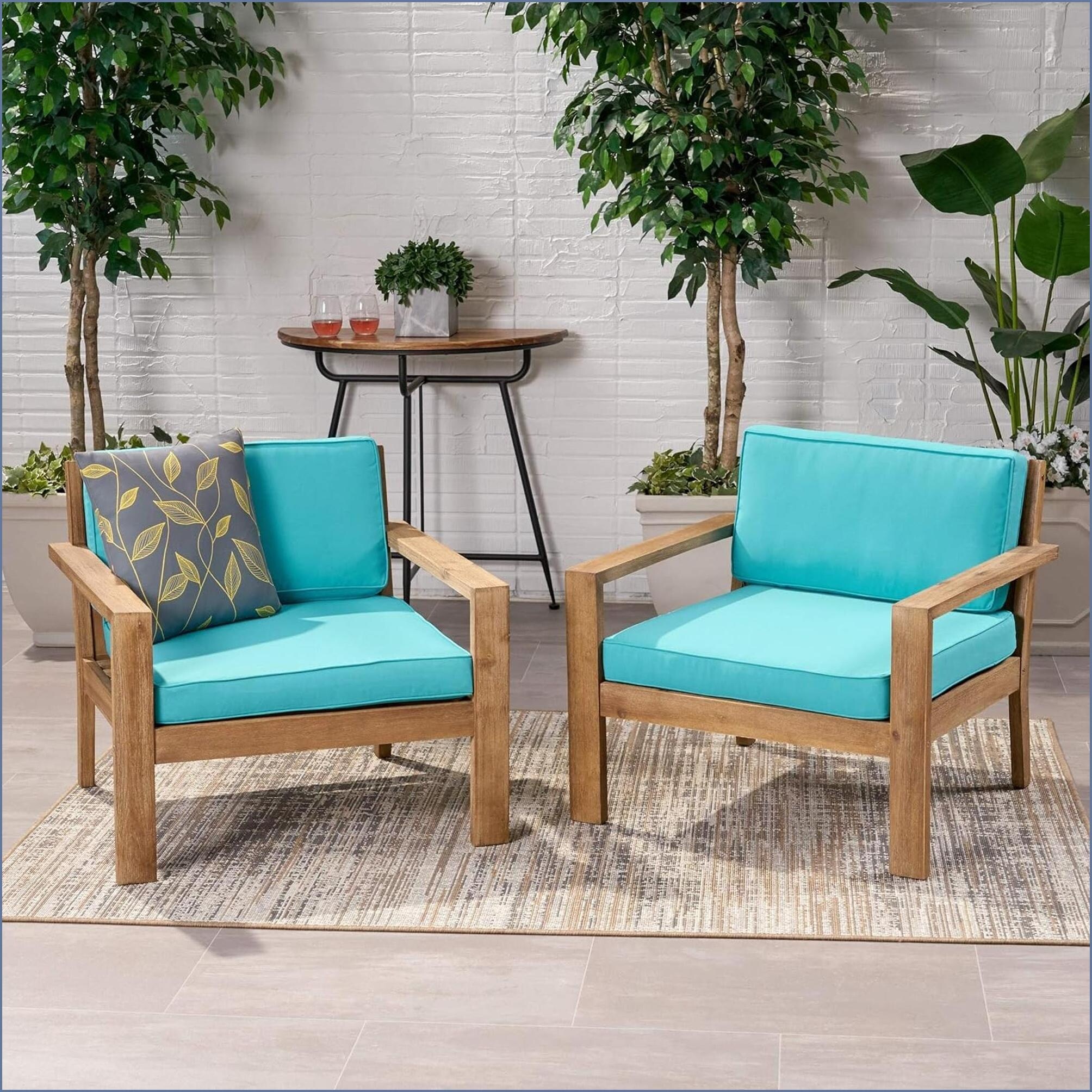 Watnature Patio Acacia Wood Club Chairs with Cushions (Set of 2) Walnut ...
