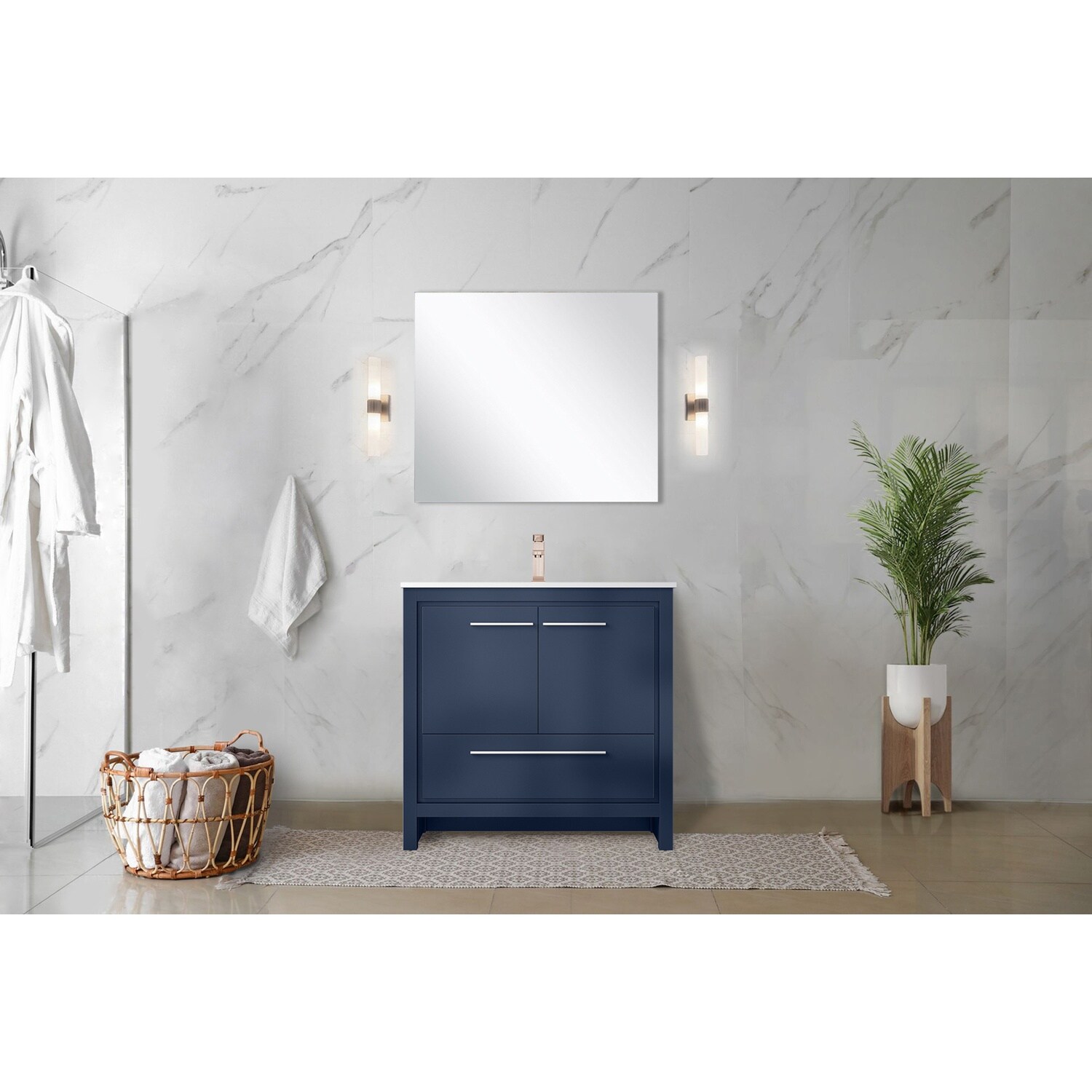 Watnature 36-Inch Freestanding Bathroom Vanity with Classic Blue Wood ...
