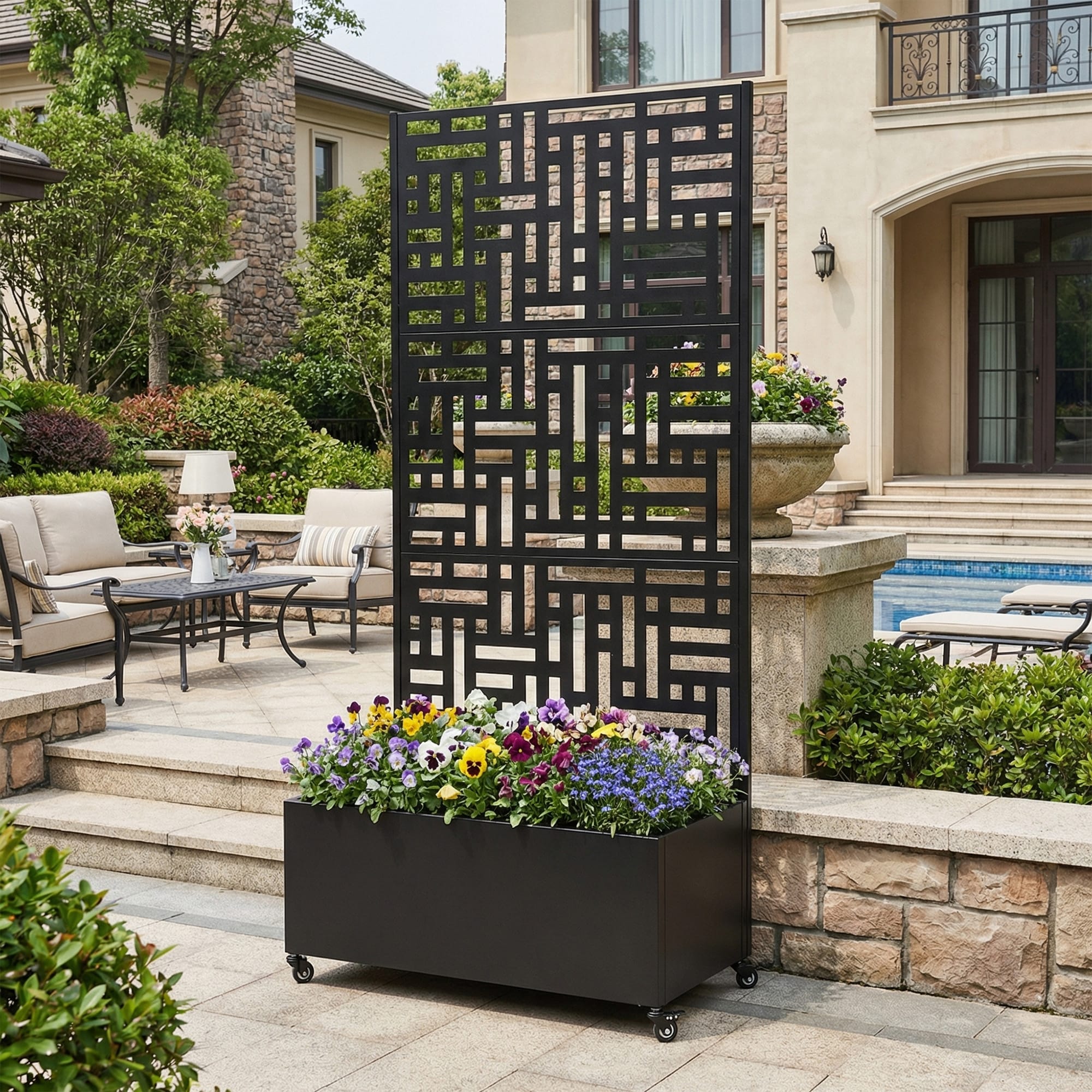 Dreamsidea Privacy screen with flower box and wheels galvanized steel ...