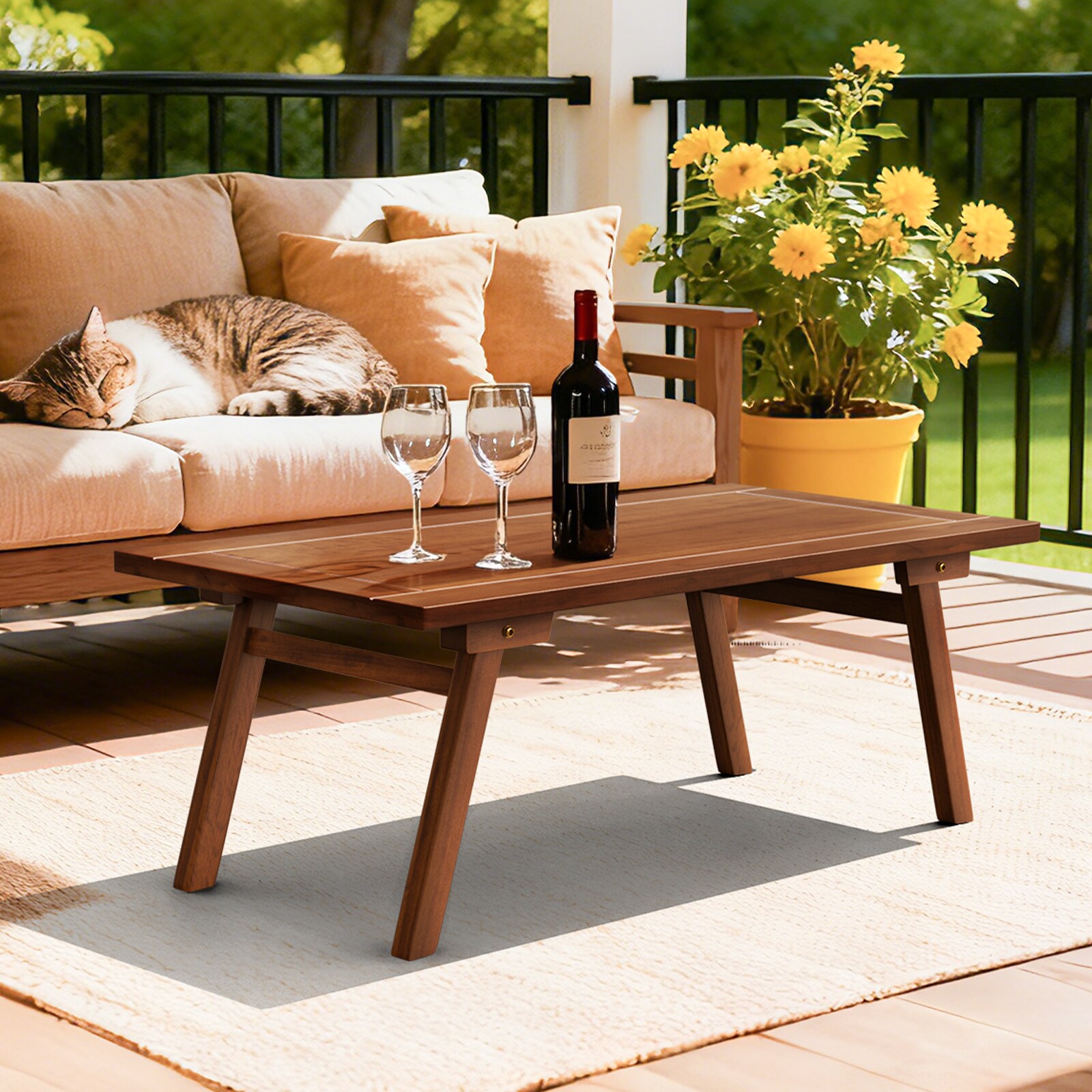 VINGLI 41-in W Outdoor Rectanglar Folding Wooden Coffee Table No ...