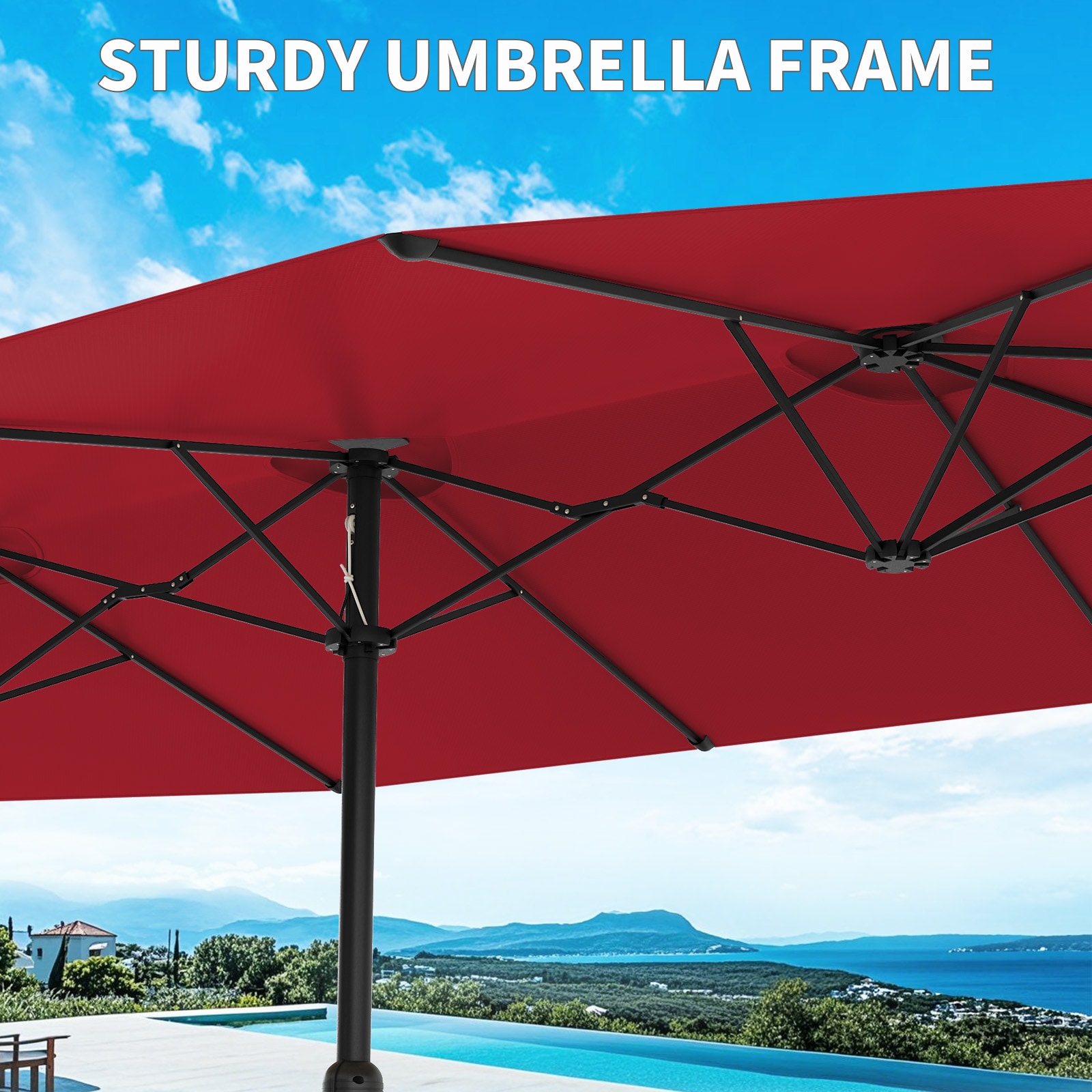 Garvee 15 ft Double Sided Steel Rectangle Polyester Patio Umbrella with ...