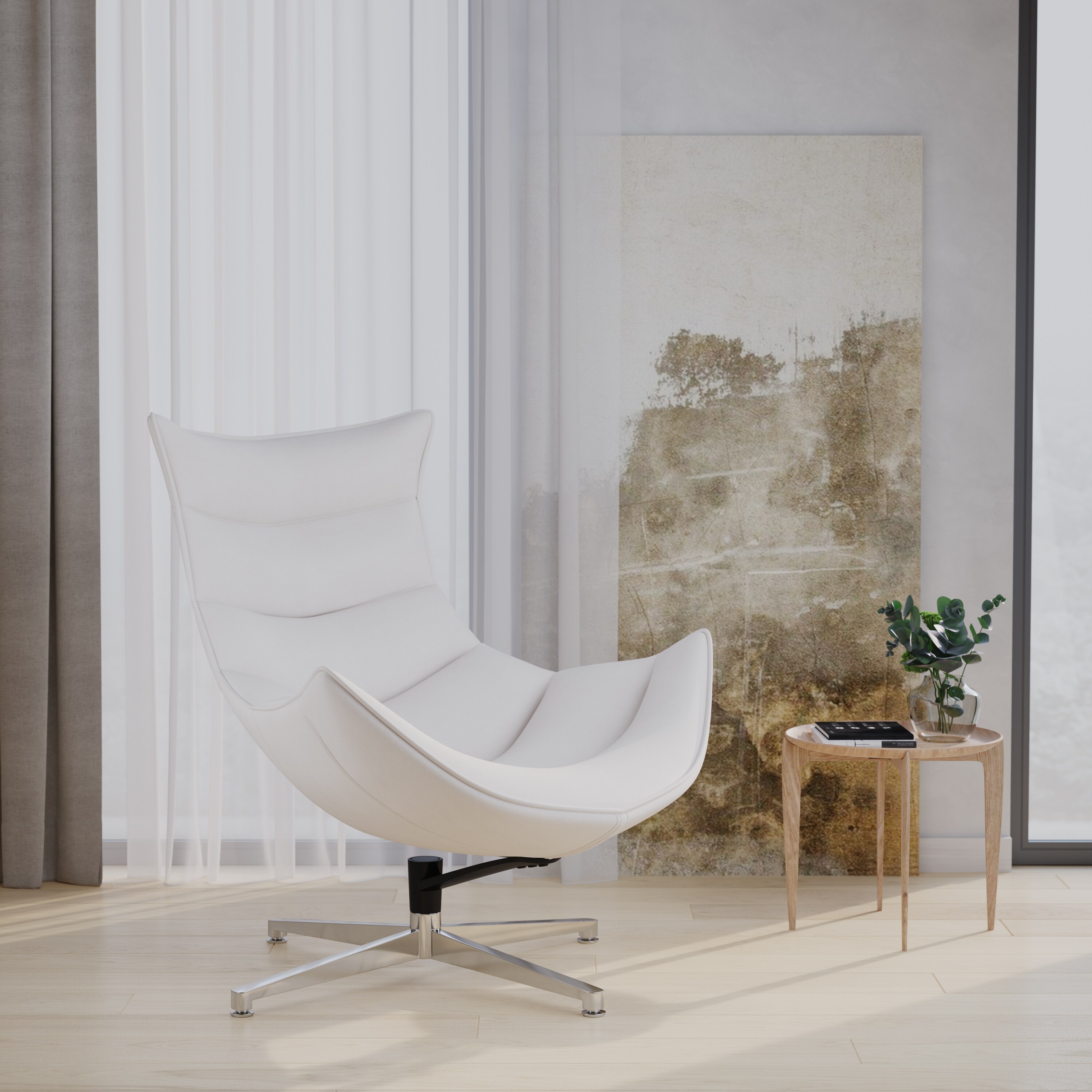 Merrick Lane Pavel White Faux Leather Contoured Swivel Accent Chair ...