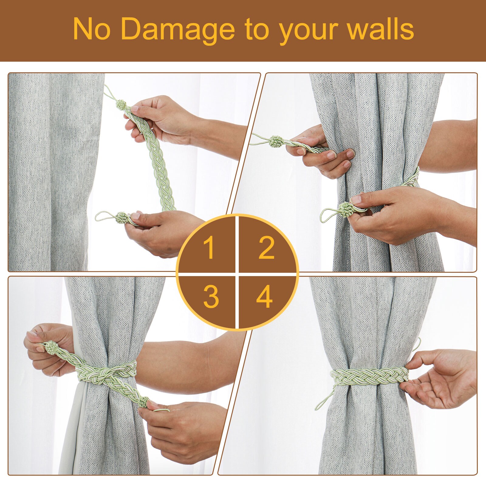 Unique Bargains 6pcs Curtain Tiebacks 58cm/23inch Braided Drapery ...