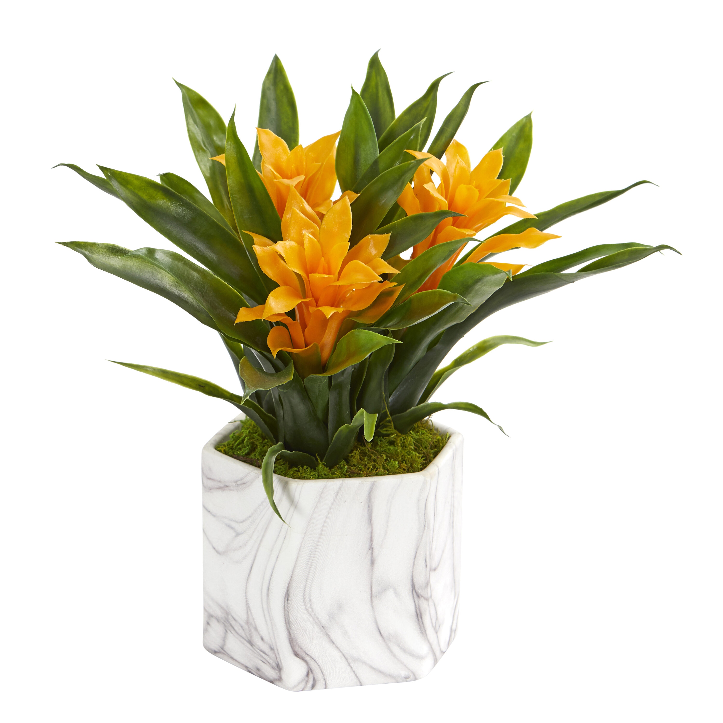 Nearly Natural Bromeliad Artificial Plant in Marble Finished Vase in ...