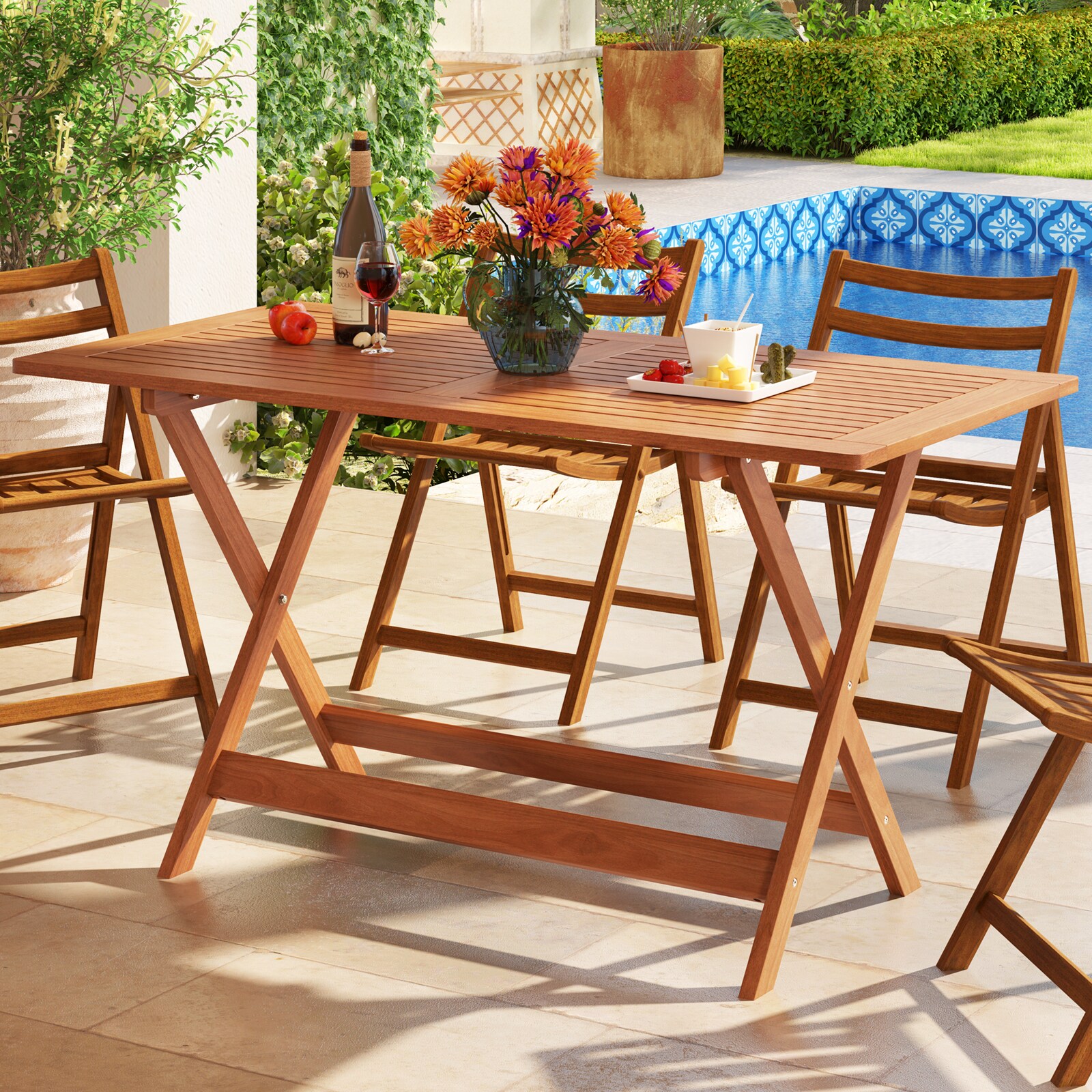 Iseryn Patio Table Rectangle Outdoor Dining Table 27.5-in W x 54.5-in L ...