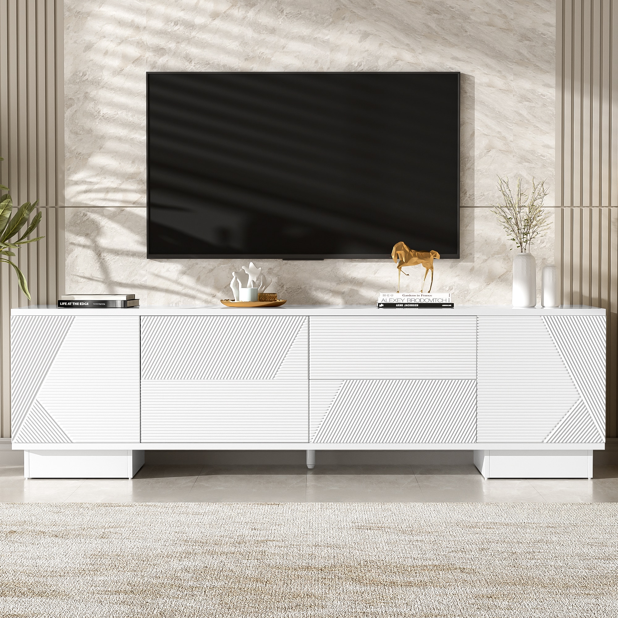 Afoxsos 70.8 inch Modern TV Stand for TVs up to 75 in MDF Media Console ...