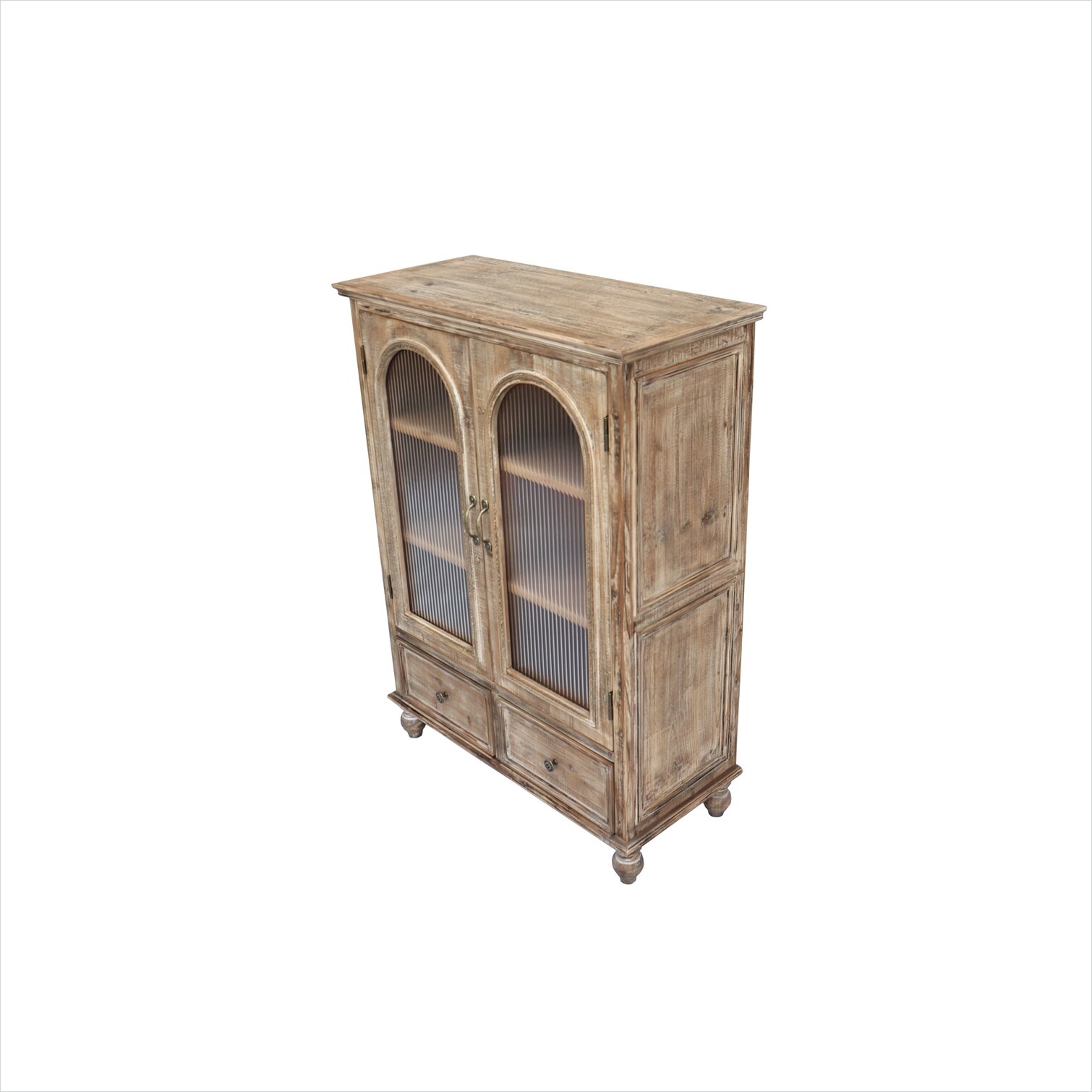 Watnature Distressed Brown Farmhouse Storage Cabinet with Glass Doors ...