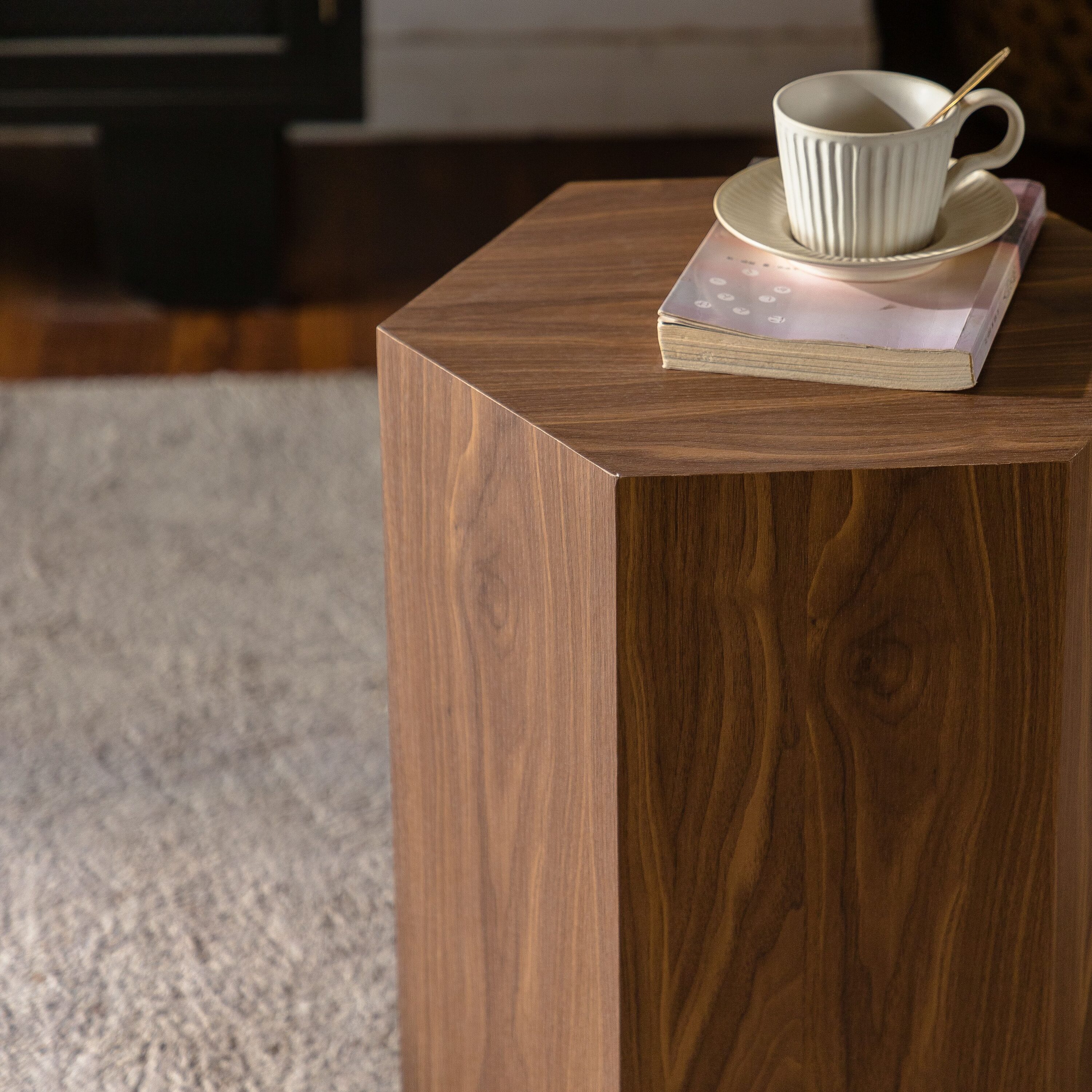 GDFStudio Indoor Modern Wood Hexagon Side Table with Nature Wood Grain ...