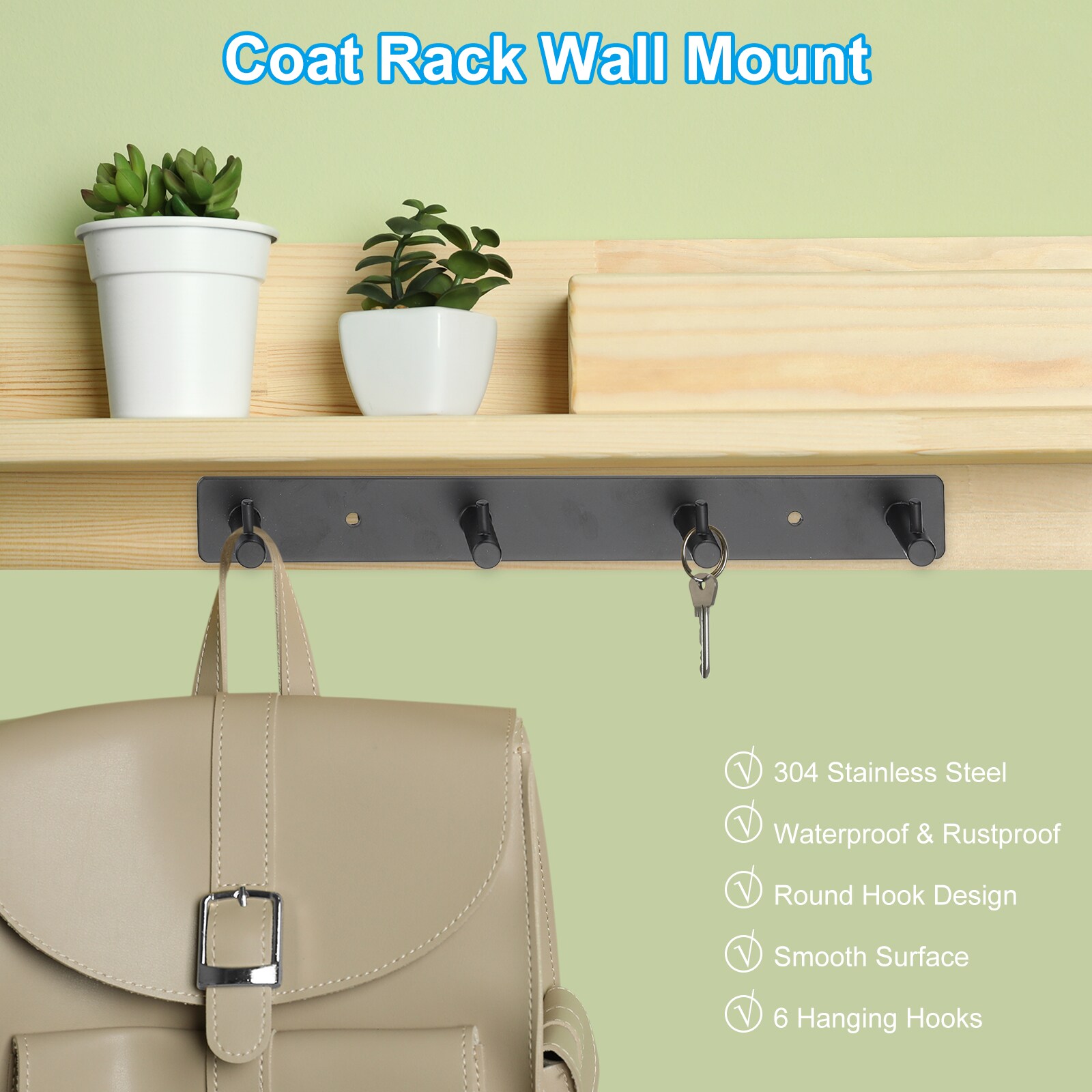 PATIKIL Coat Rack Wall Mount 19 Inch Metal Chamfer Wall Hooks Rail with ...