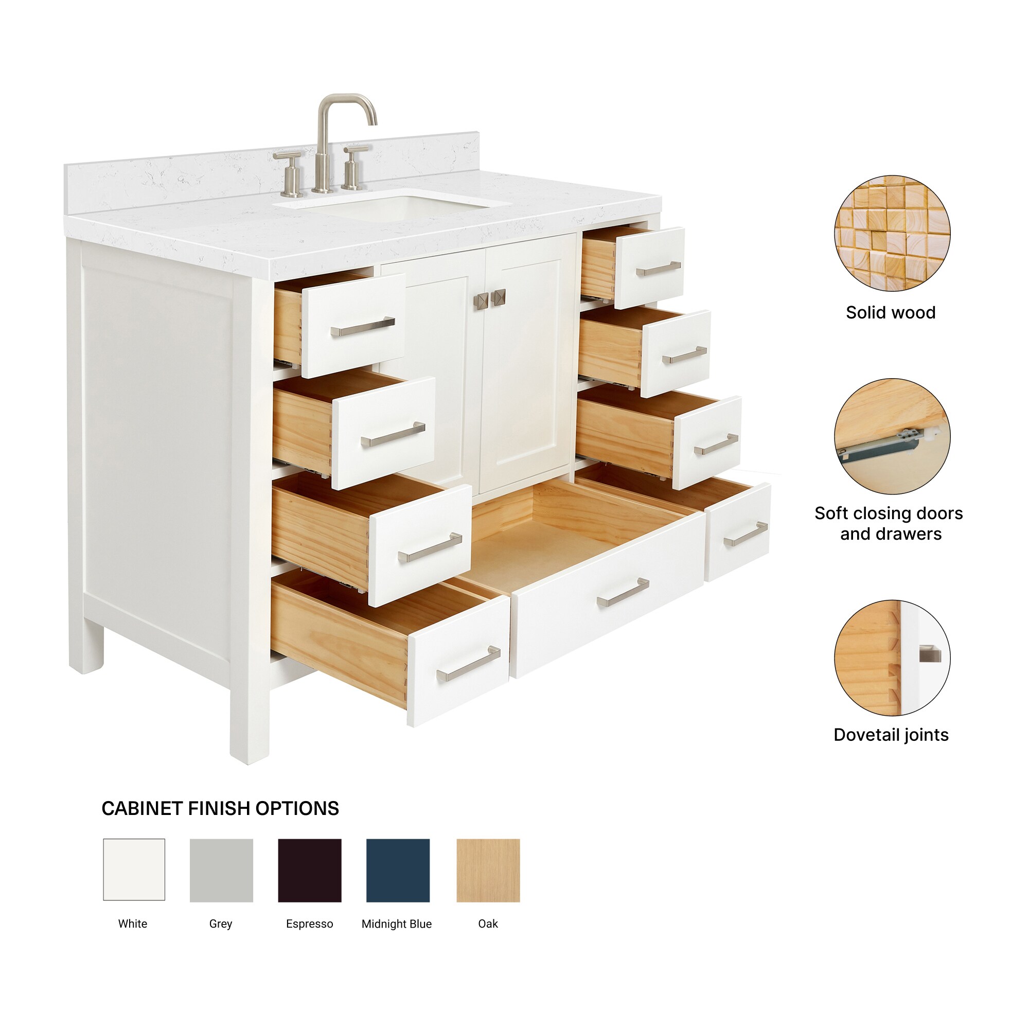 ARIEL Cambridge 48-in White Undermount Single Sink Bathroom Vanity with ...