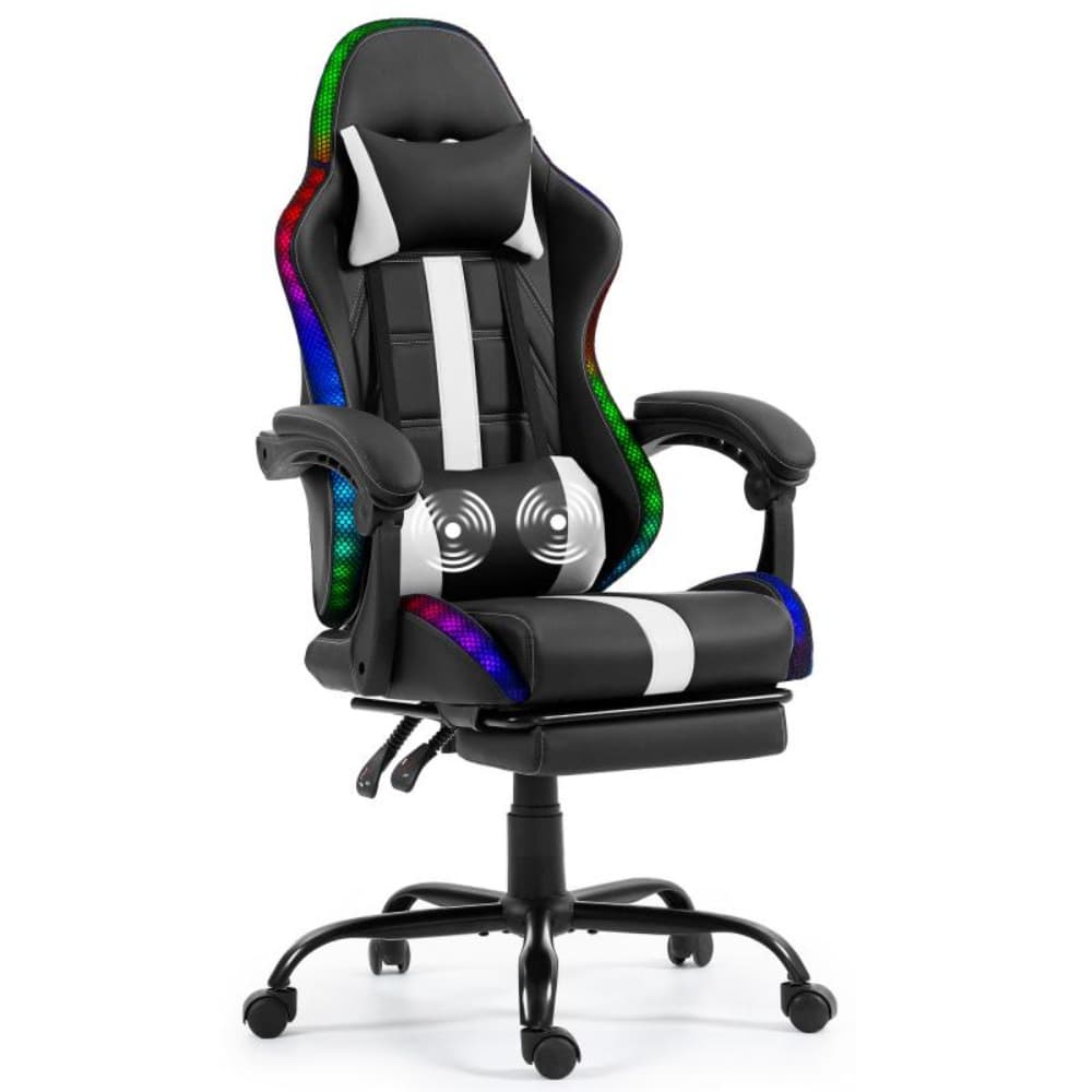 U-HOMY Ergonomic Gaming Chair with RGB LED Built in Massager White in ...