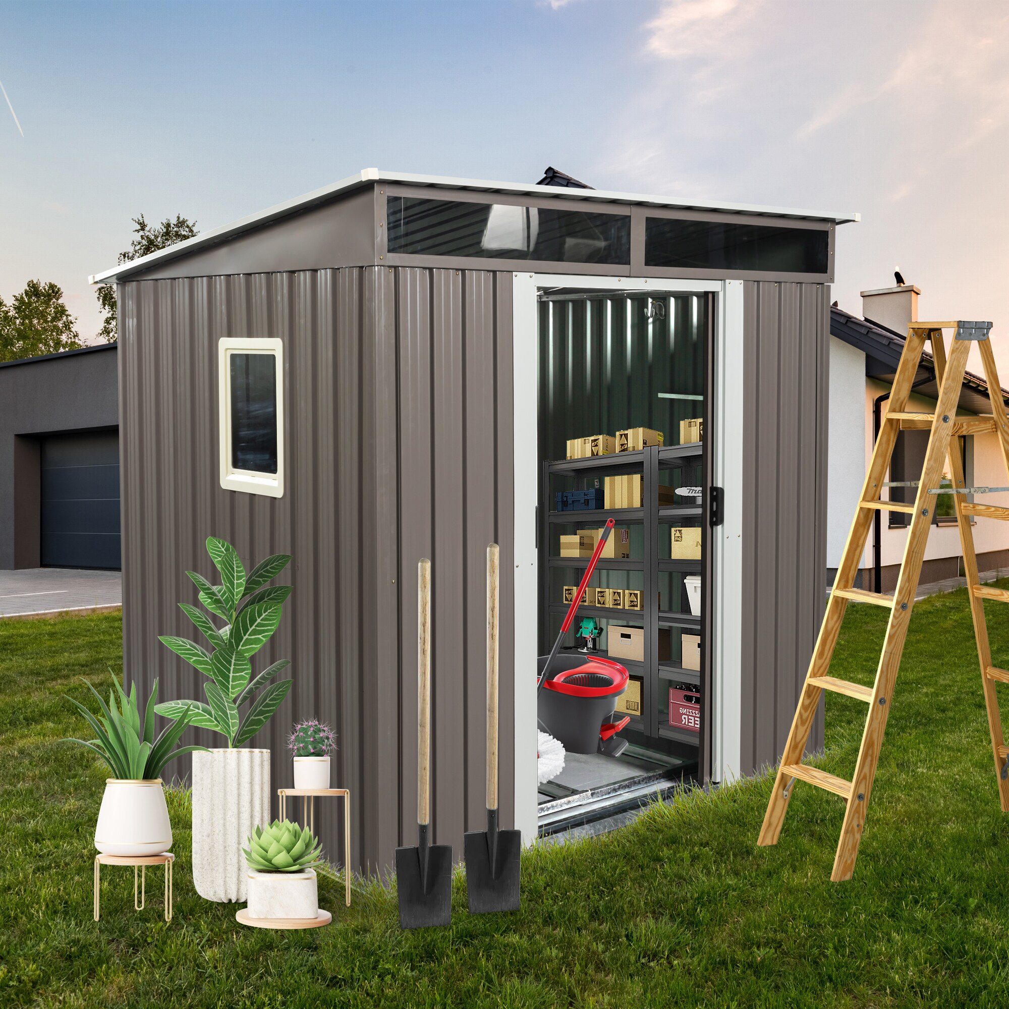 Ayelon 4.9-ft x 6.4-ft Shed Galvanized steel Metal Storage Shed in the ...