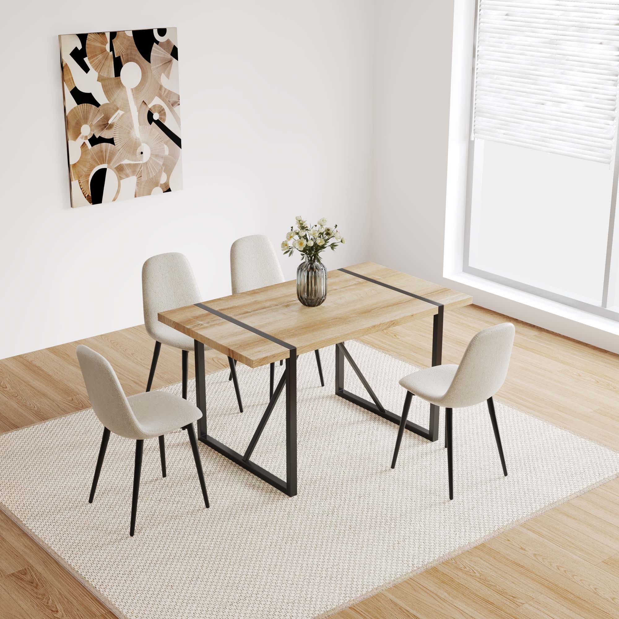 Clihome Beige Contemporary/Modern Dining Room Set with Rectangular ...