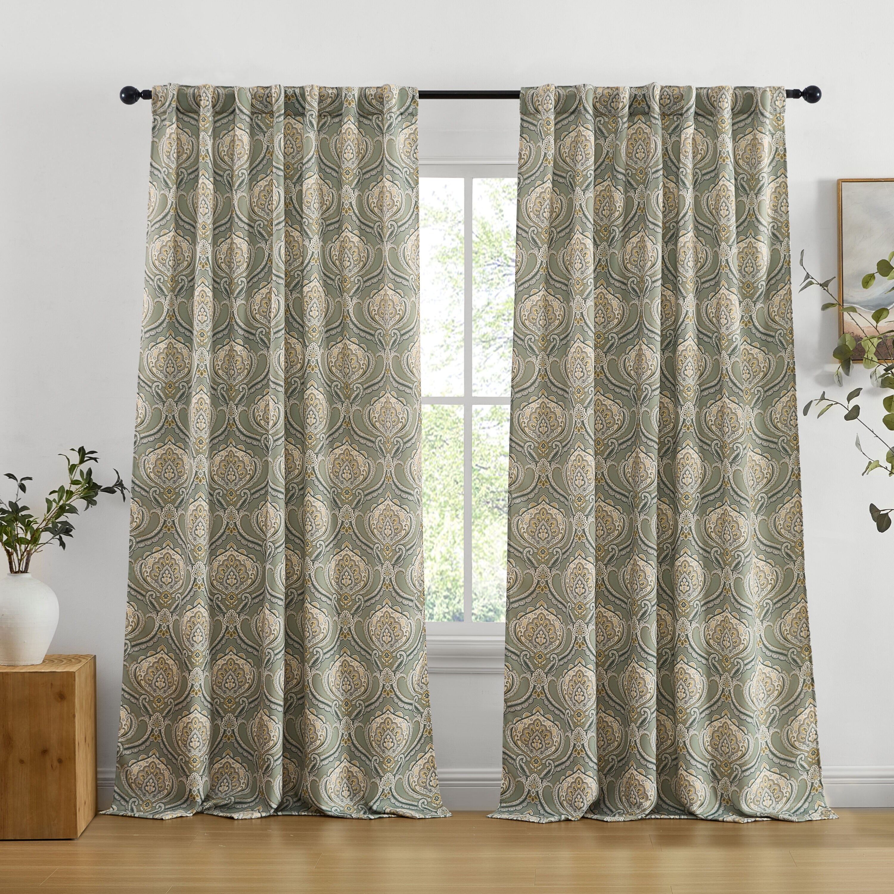 HLC.me Messina Paisley Back Tab Rod Pocket Curtains - Light Filtering ...