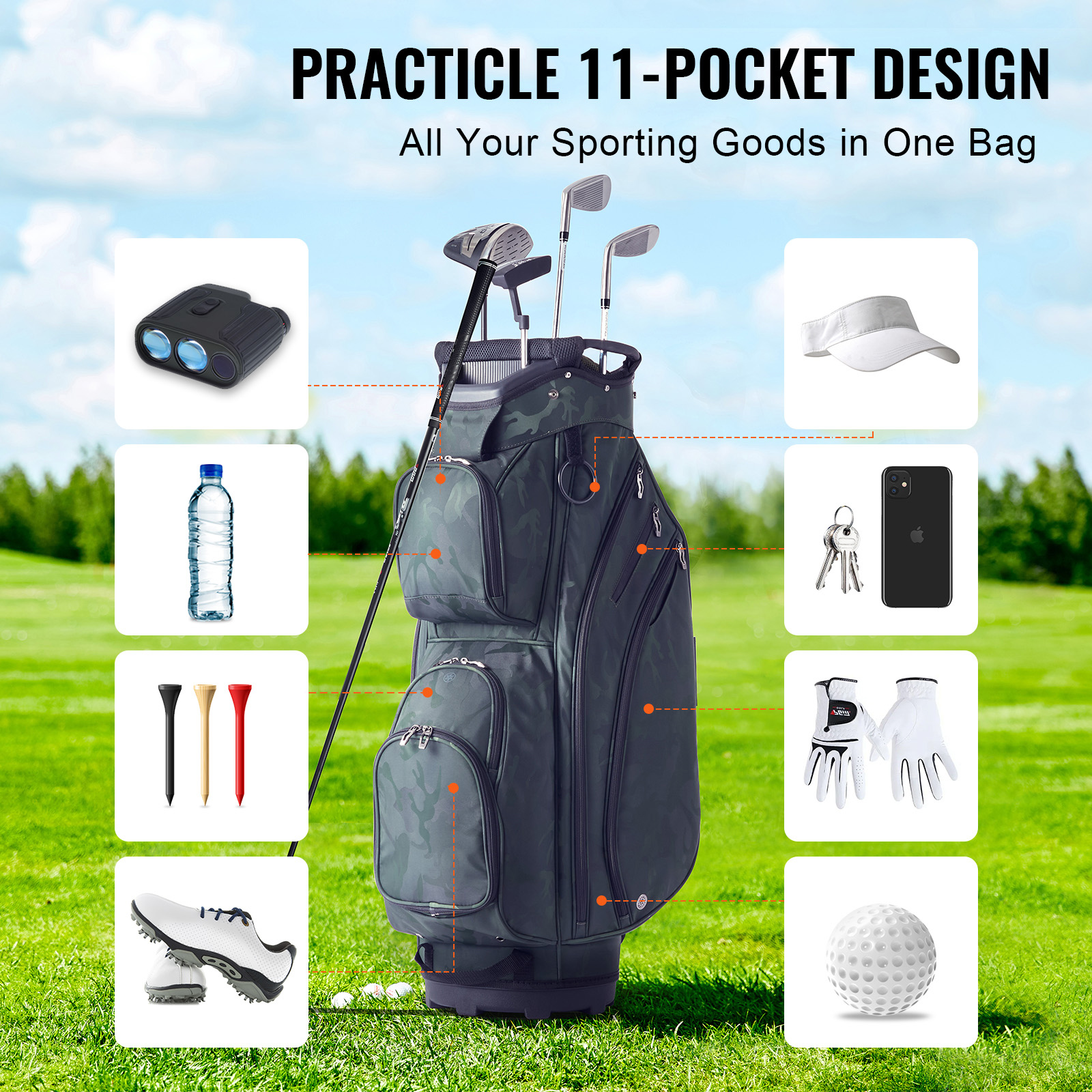 VEVOR Golf Cart Bag with 14 Way Organizer Divider Top 36in 11 Pockets ...