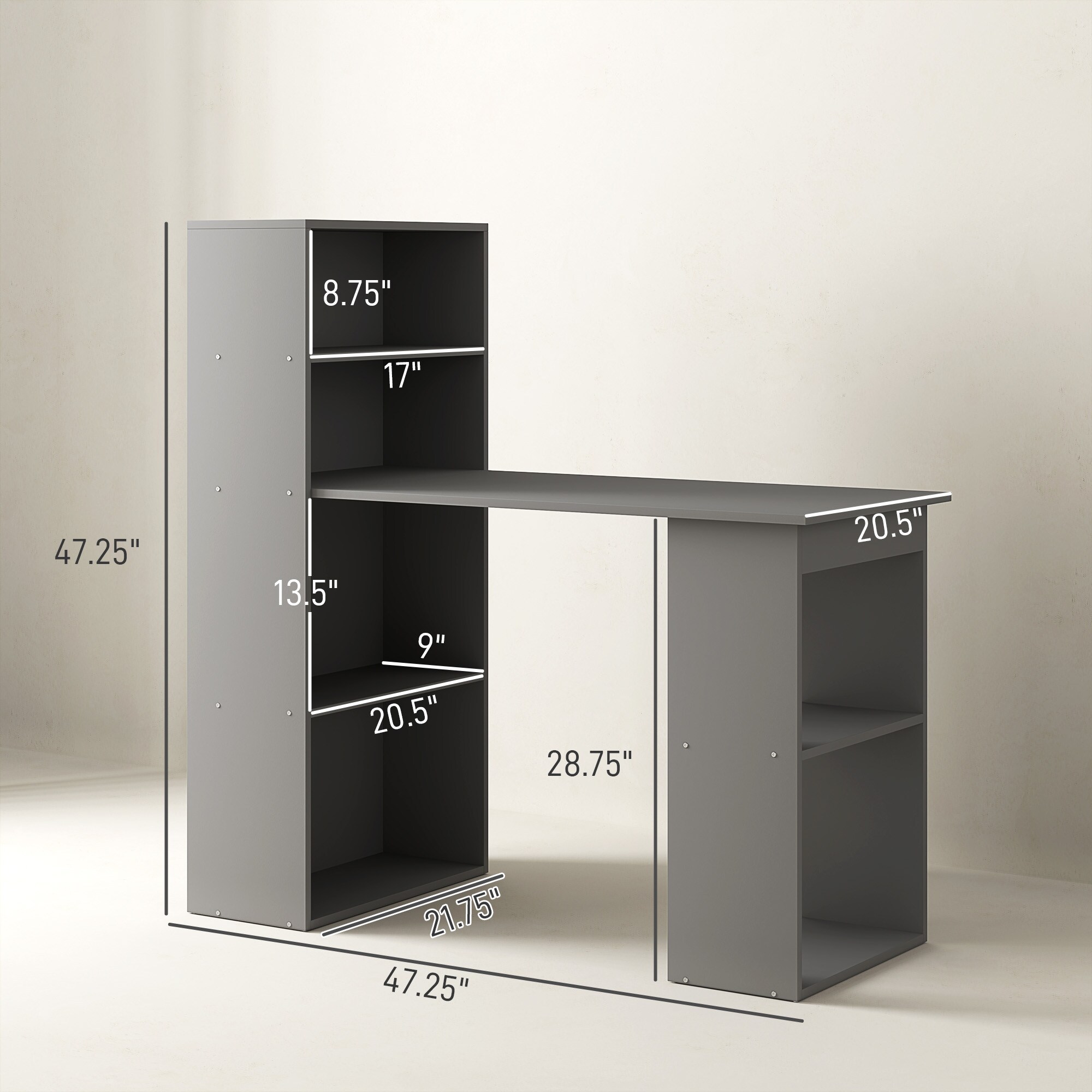 HomCom Modern Home Office Desk with 6-Tier Storage Shelves 47 Writing ...