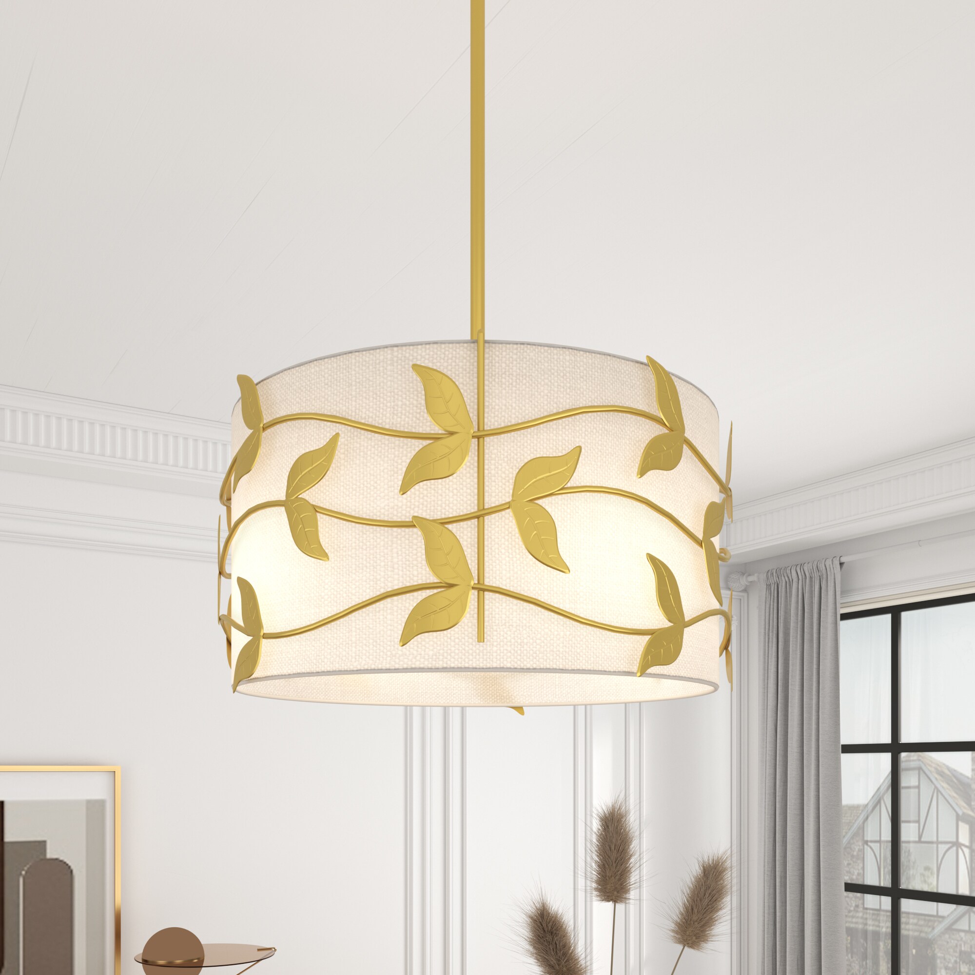 ACROMA ALEKO 4 -Light Satin Gold Fabric Metal Chandelier in the ...