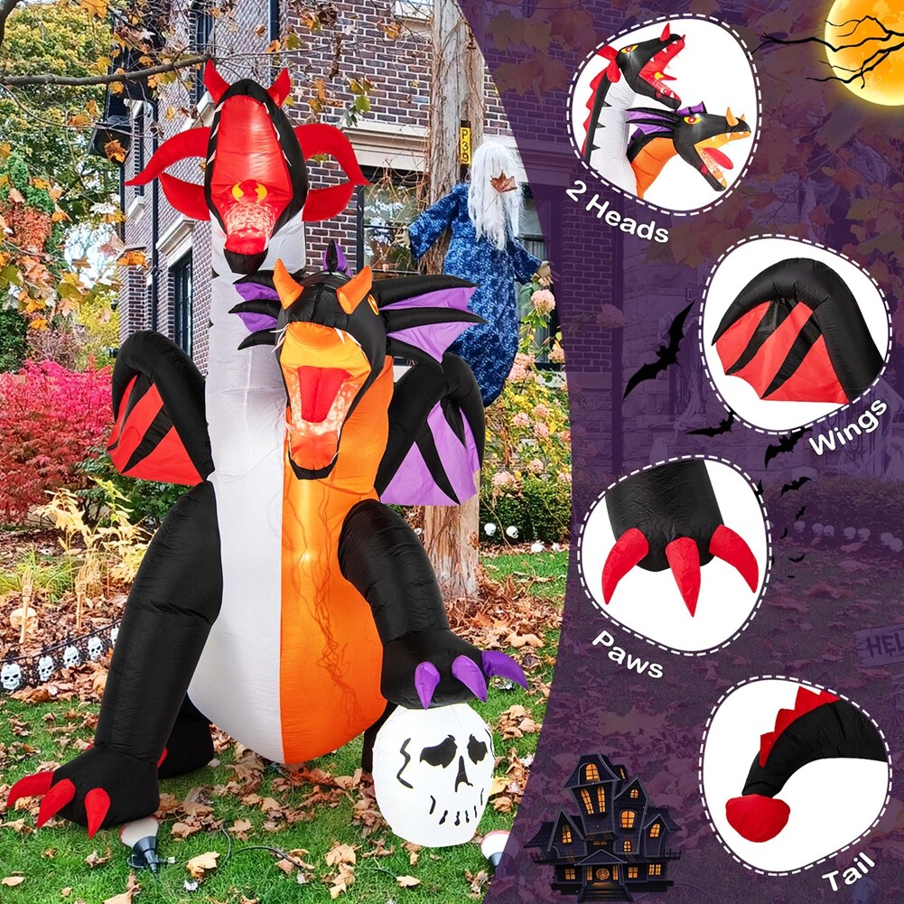 Costway 8 FT Inflatable Twin-Headed Dragon Decoration Giant Halloween ...