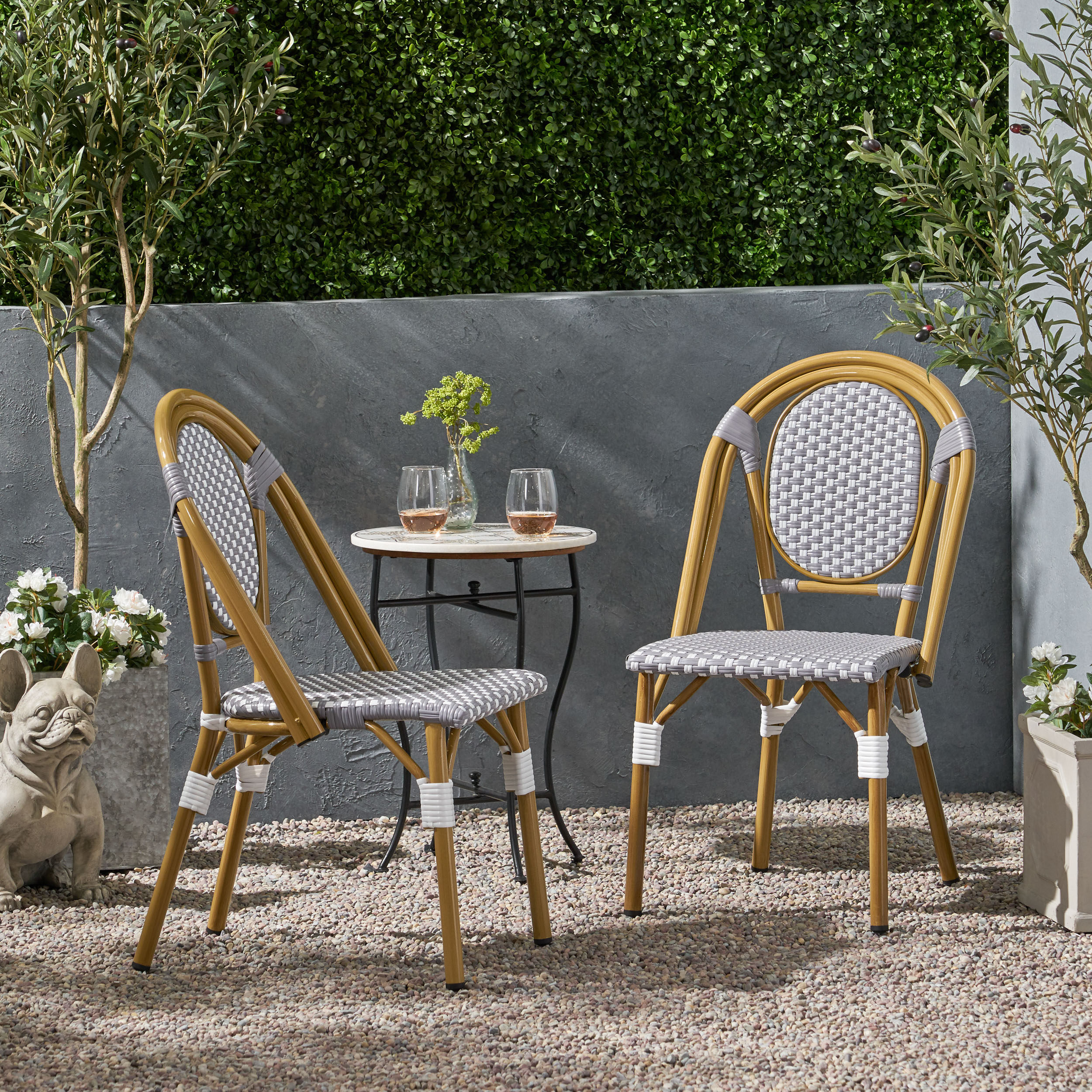 Mondawe 2-Piece French Bistro Chair White and Gray in the Patio Chairs ...