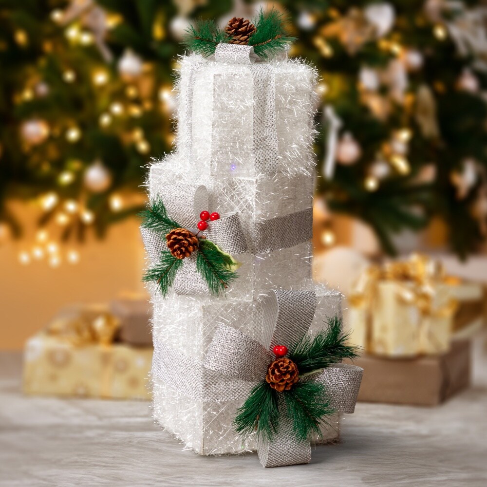 Upsimples 3 Piece Lighted Christmas Gift Boxes Set 48 Multicolor LED ...