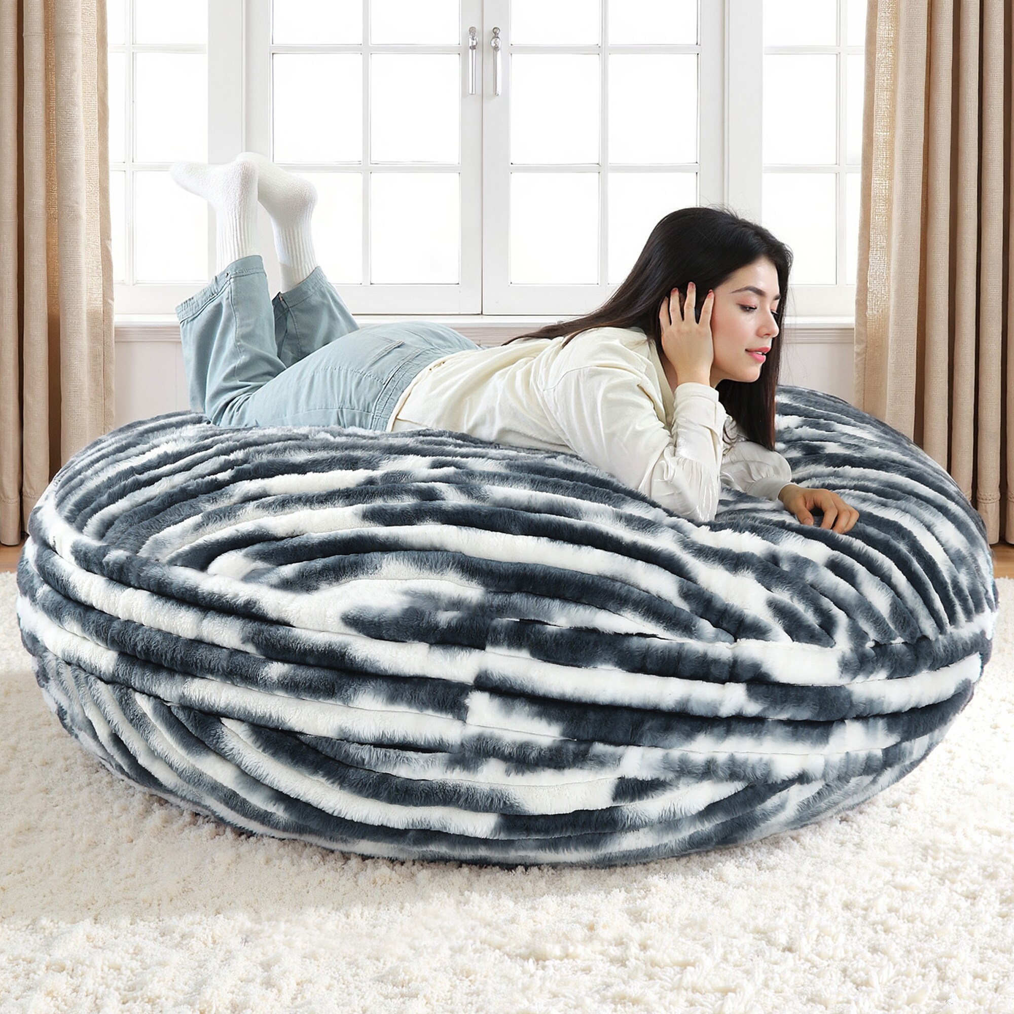 Dreamsidea Oversized Bean Bag Sofa - Round 5 Foot Foam Filled - Faux ...