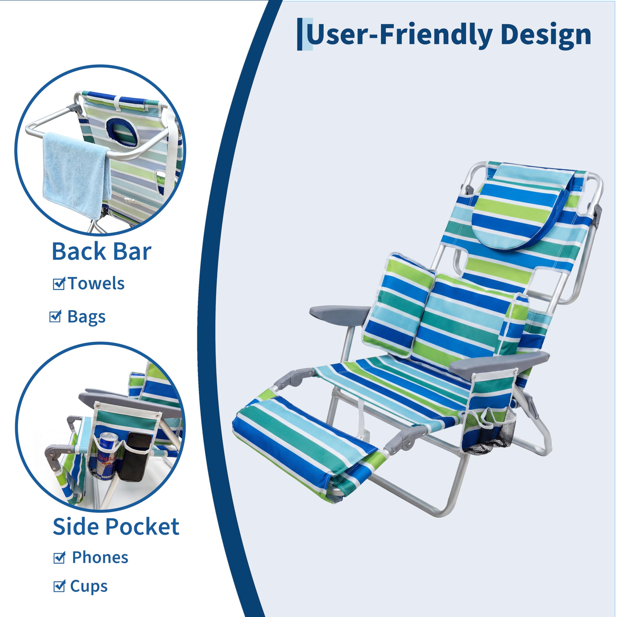 DEXSO 1 Pack Adult Backpack Beach Chair Lightweight Portable Lay Flat ...