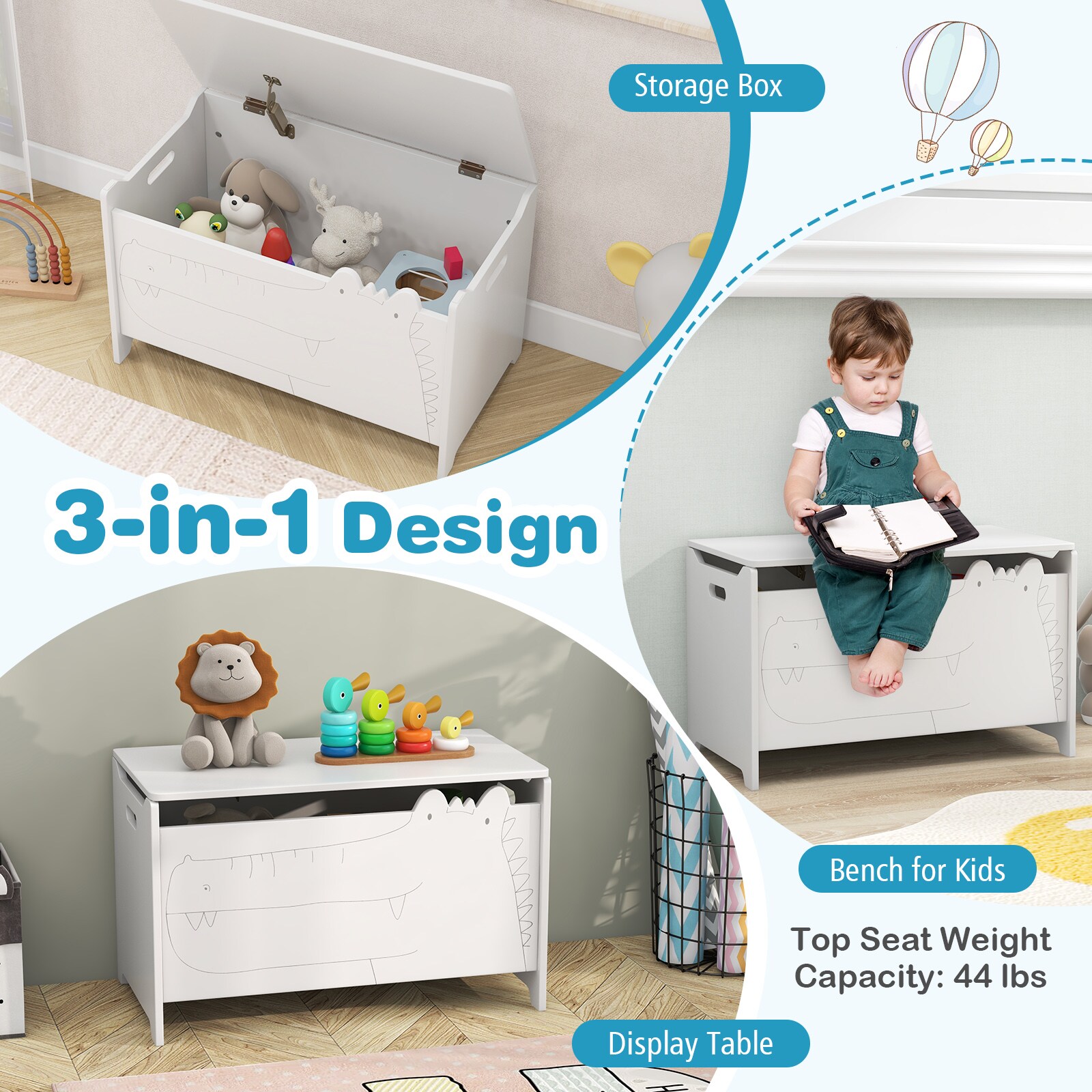 Fenbeli Kids Crocodile Toy Storage Box with Safety Hinge and Side ...