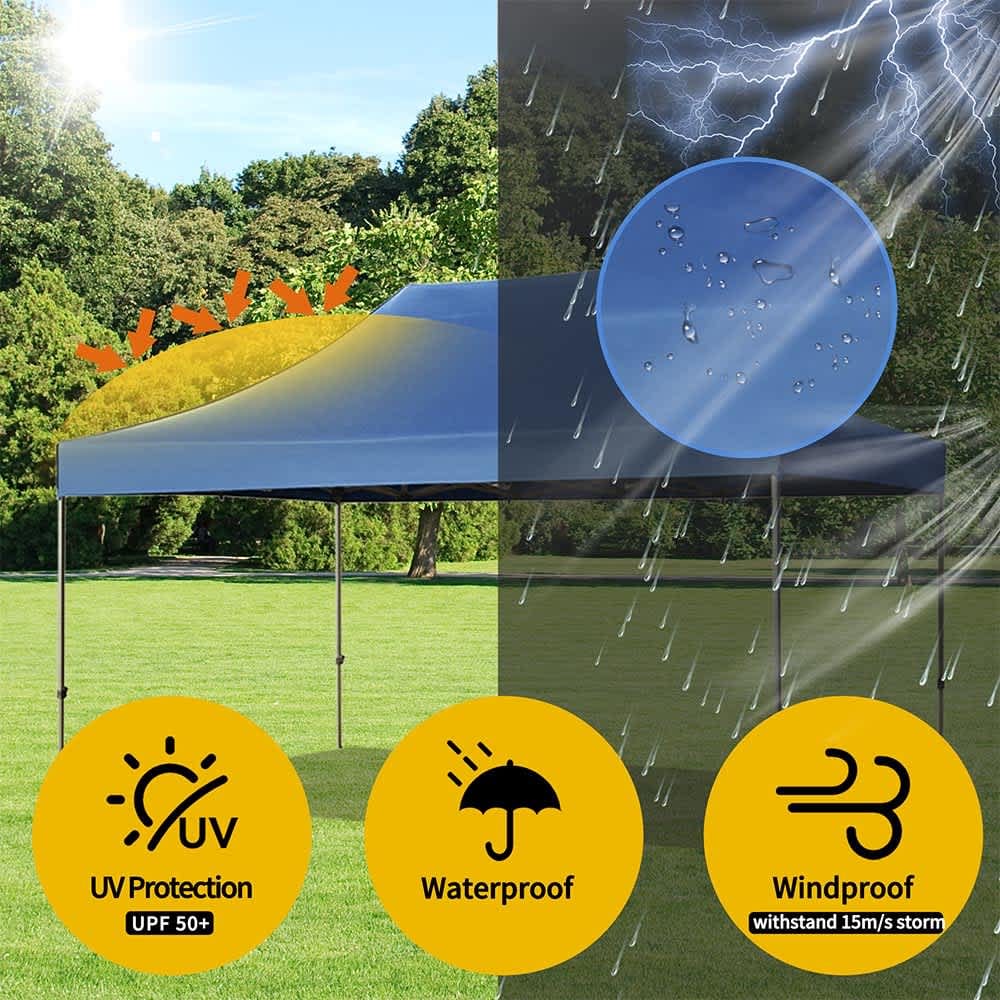 JUJABU Blue 10ftx15ft Pop Up Canopy Tent Heavy Duty Party Tent 3 Height ...