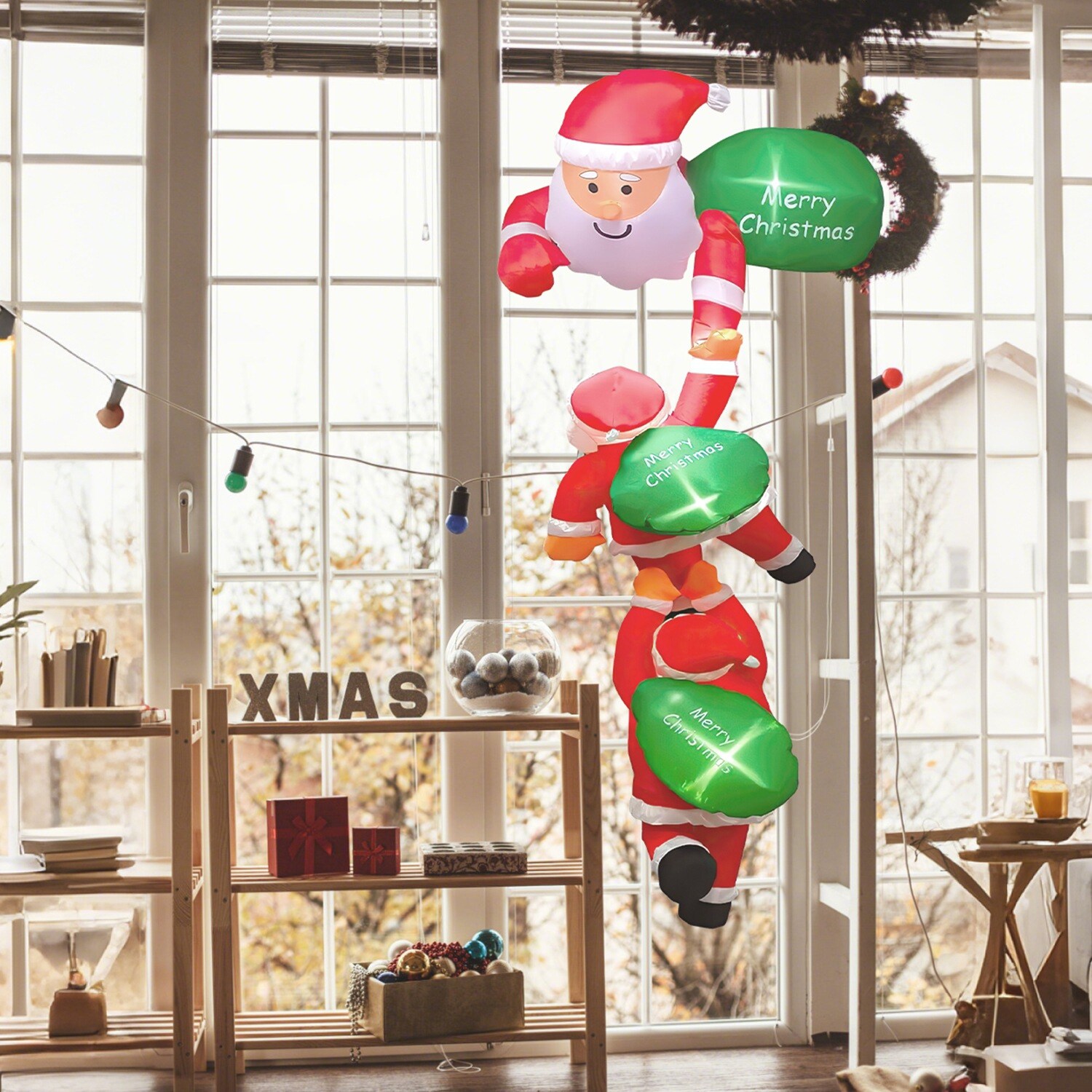 Upsimples 8FT Inflatable Santa Claus Decoration 3 Santa Figures 6 Sets ...