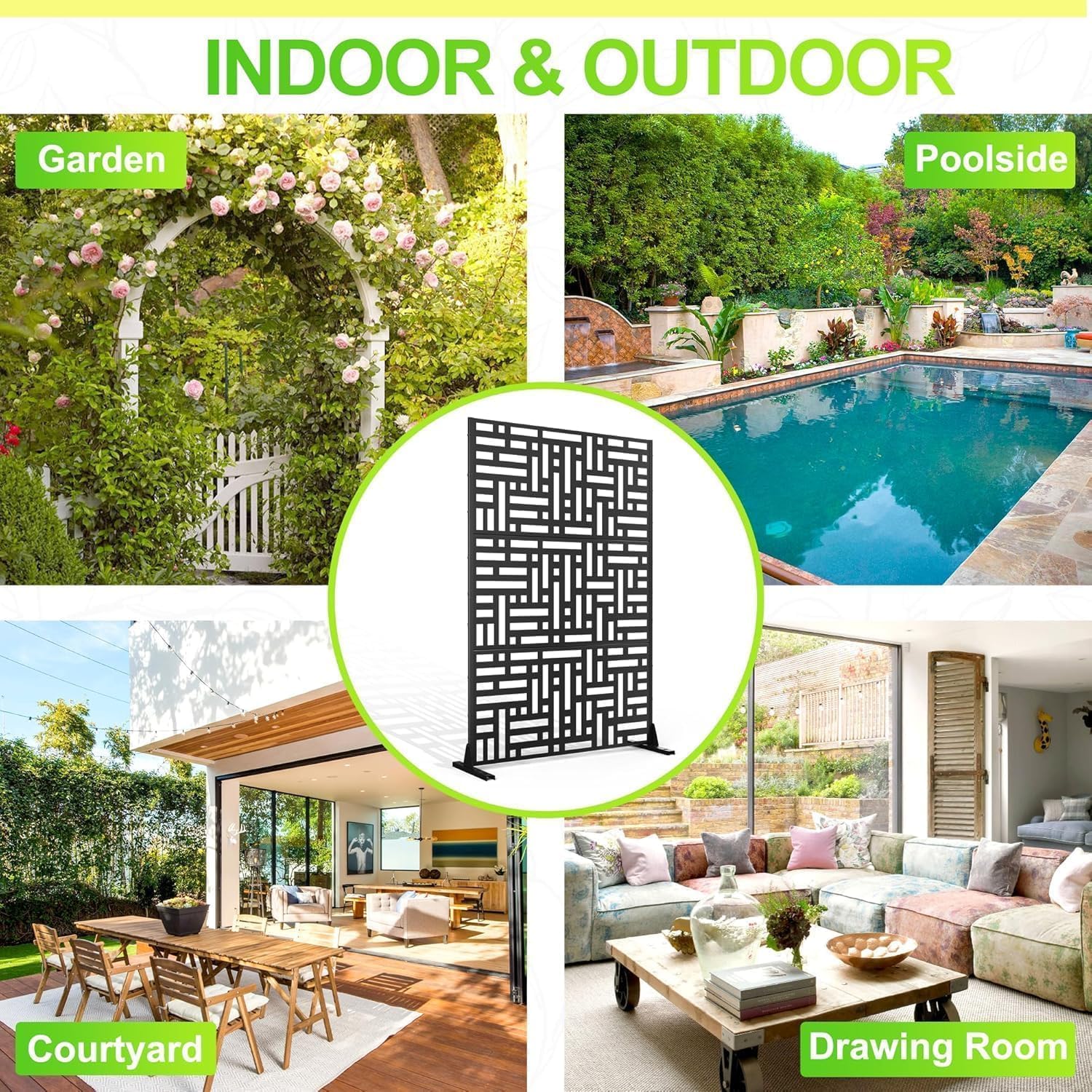 Garvee 72 in Metal Outdoor Privacy Screen Freestanding Rustproof Steel ...