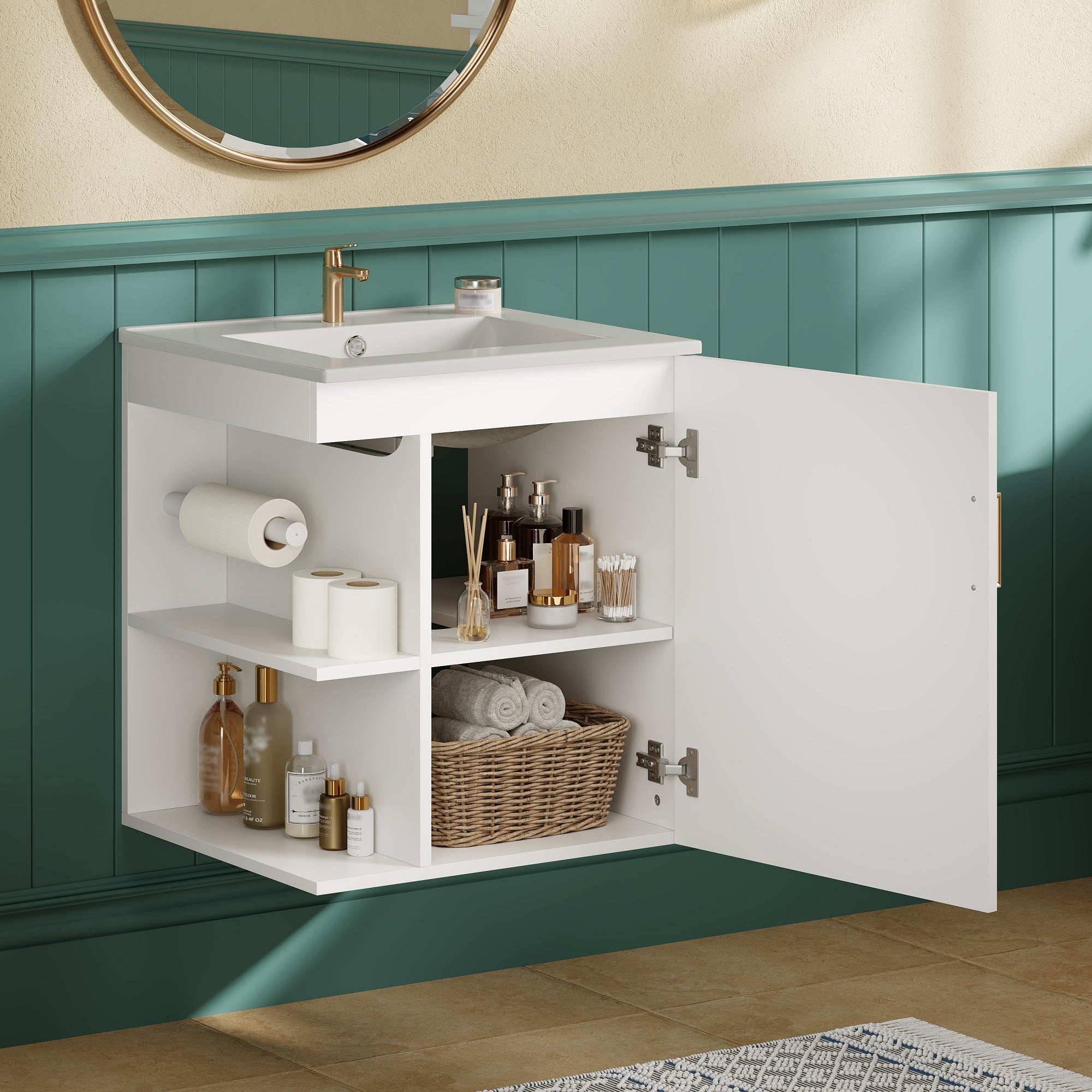 Boyel Living 20 Inch Wall Mounted Bathroom Vanity with Side Cabinet ...