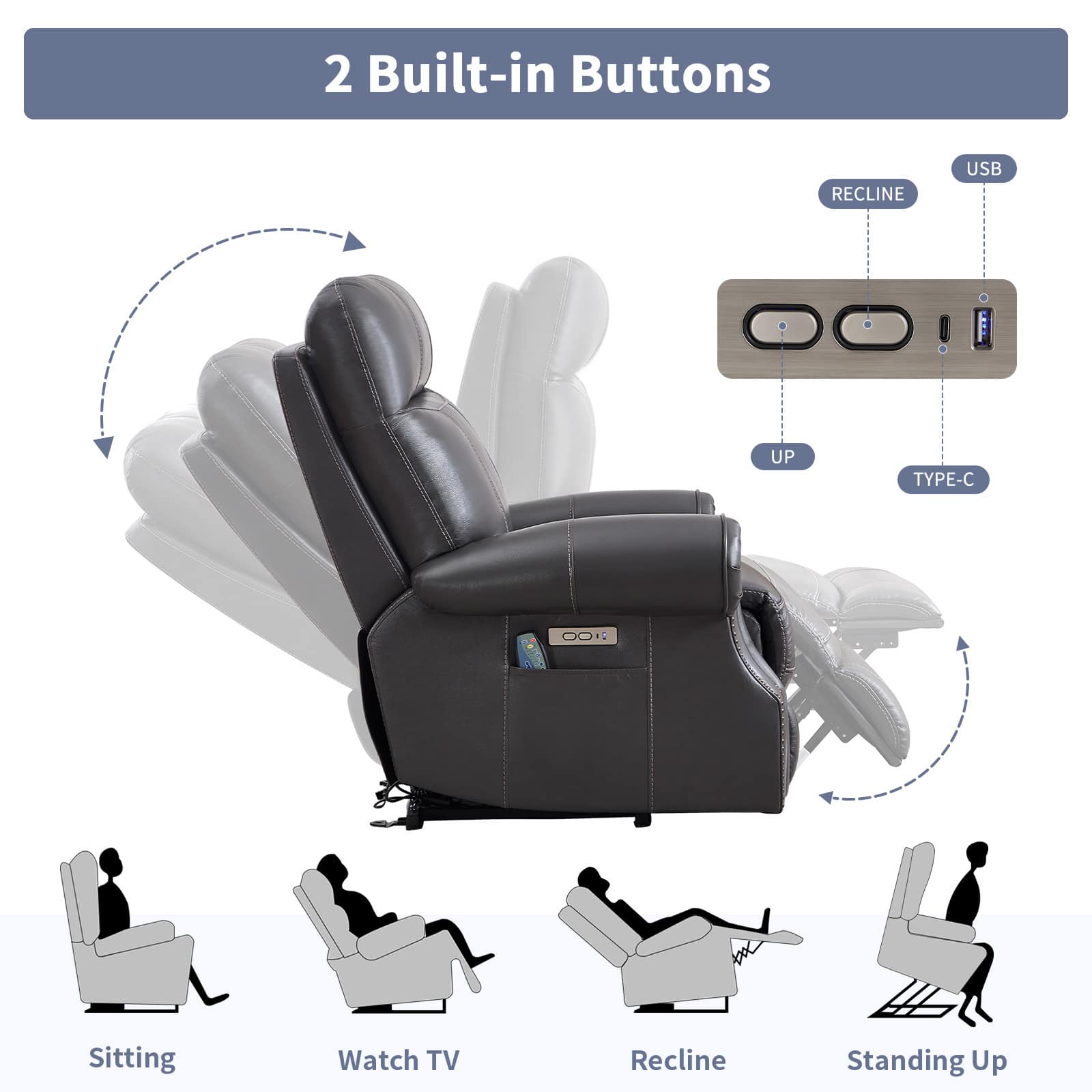 Bestier Dark Blue Genuine Leather Massage Recliner Chair with USB Port ...