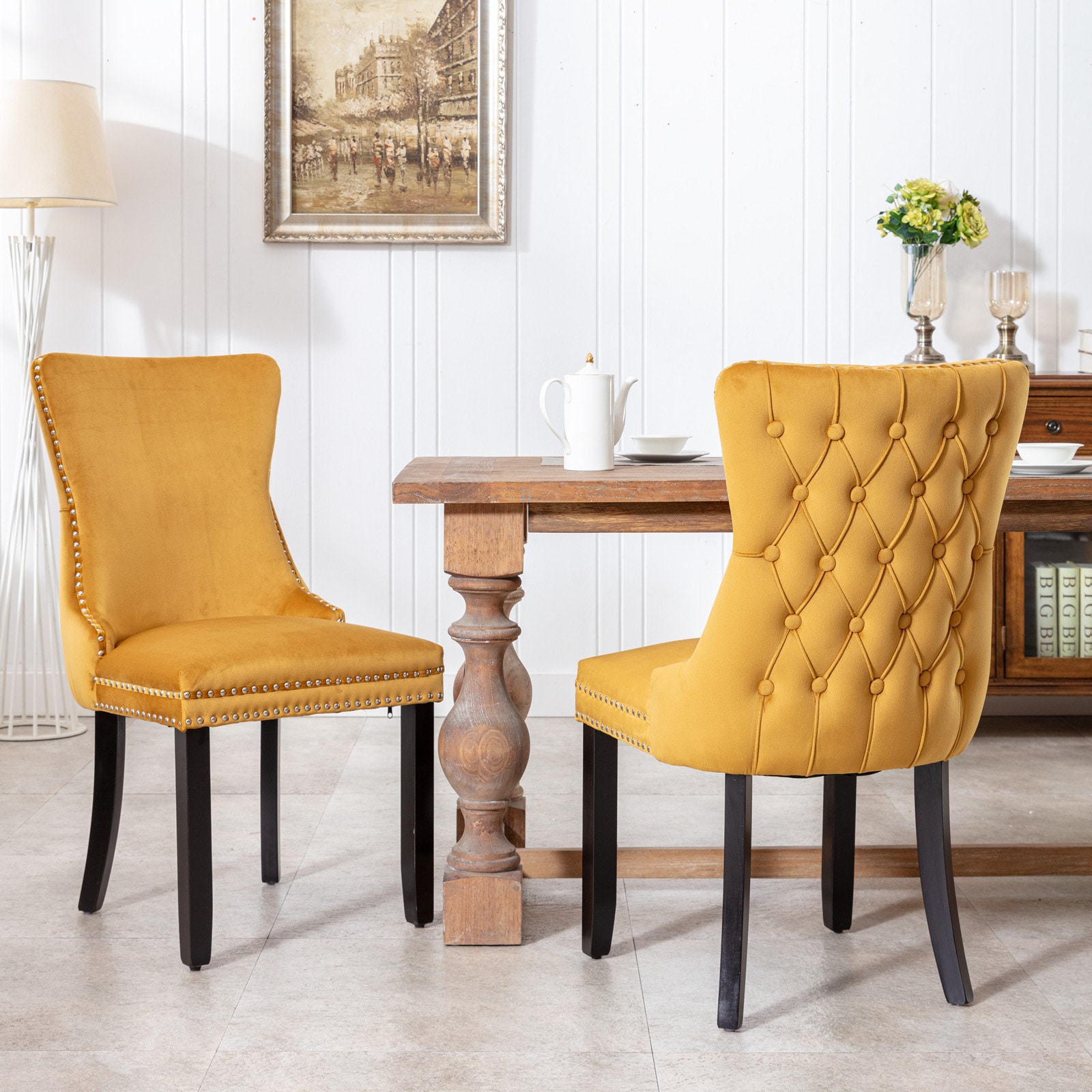 GDFStudio Set of 2 McHugh Upholstered Wing Back Dining Chair ...