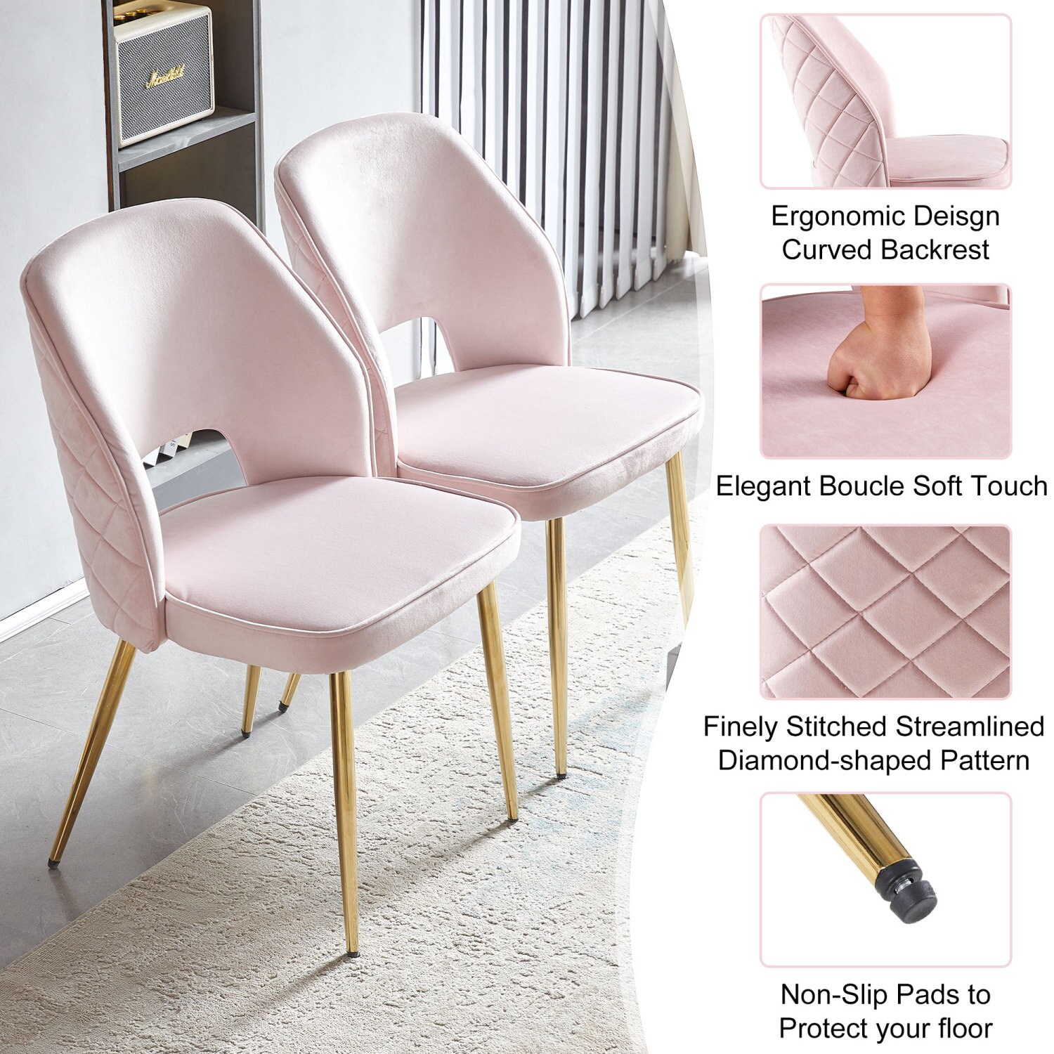 Streamdale Furniture Streamdale Pink Velvet Dining Chairs with Hollow ...
