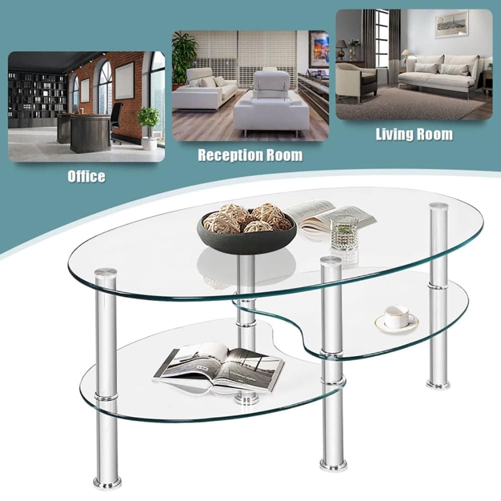 Choco Moon Tempered Glass Oval Side Coffee Tabletransparent Tempered ...