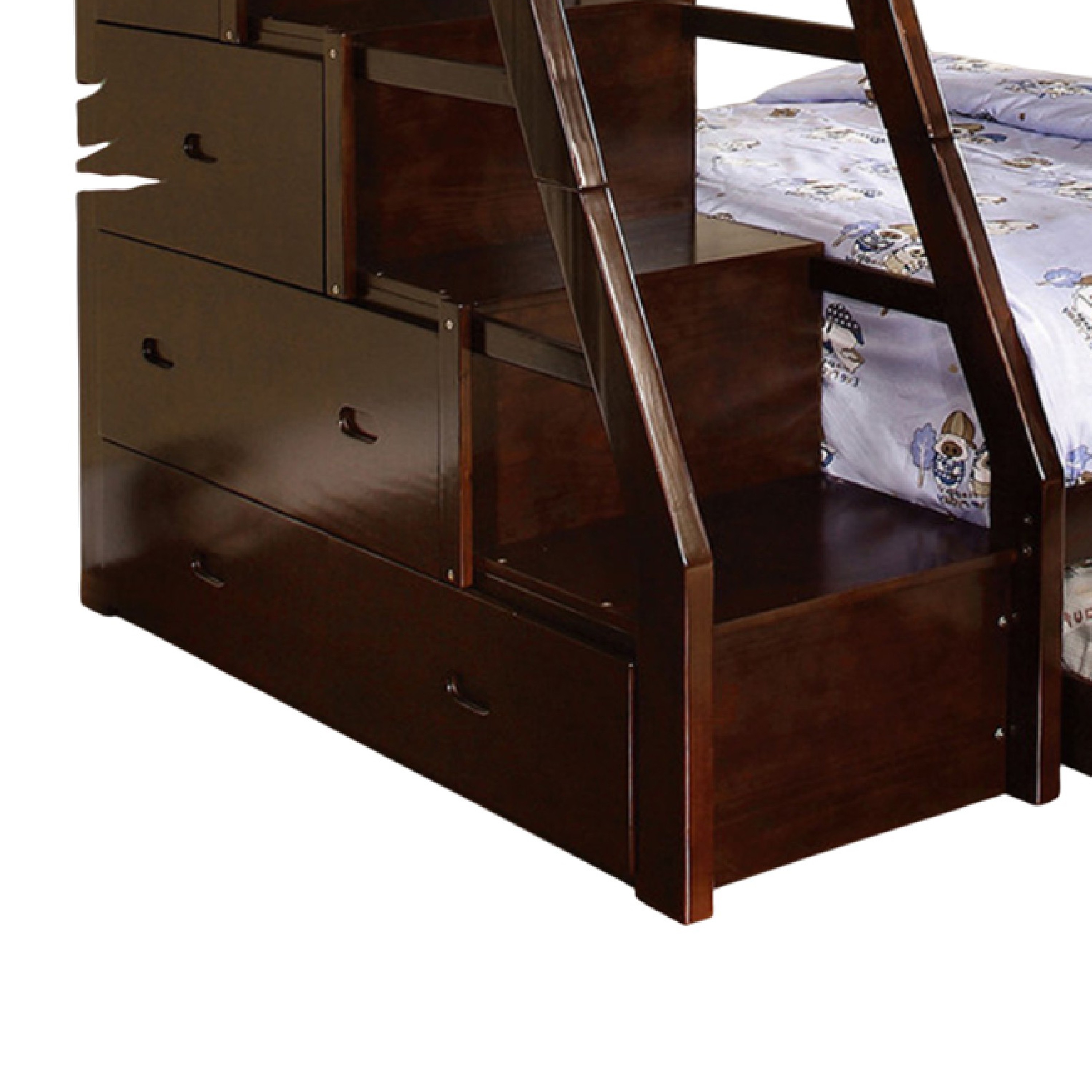 Benzara Ellon Espresso Brown Twin Bunk Bed with Attached Side Ladder in ...
