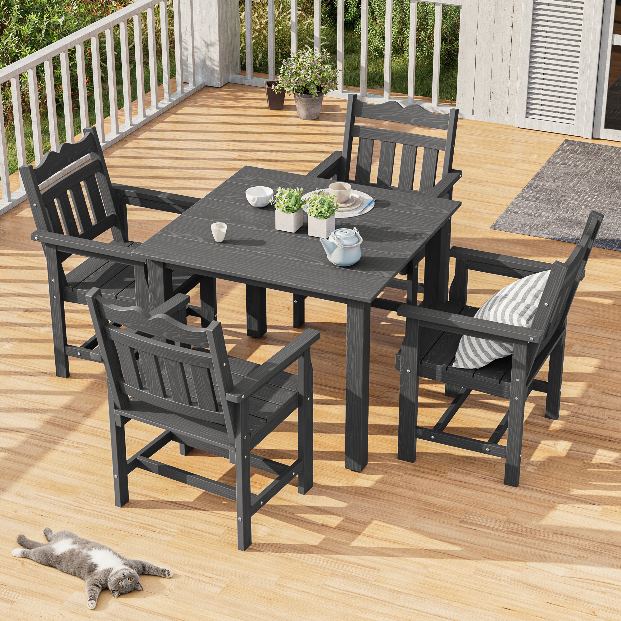 Sonkuki HIPS Table 5 -Piece Gray Patio Dining Set Plastic Square Table ...