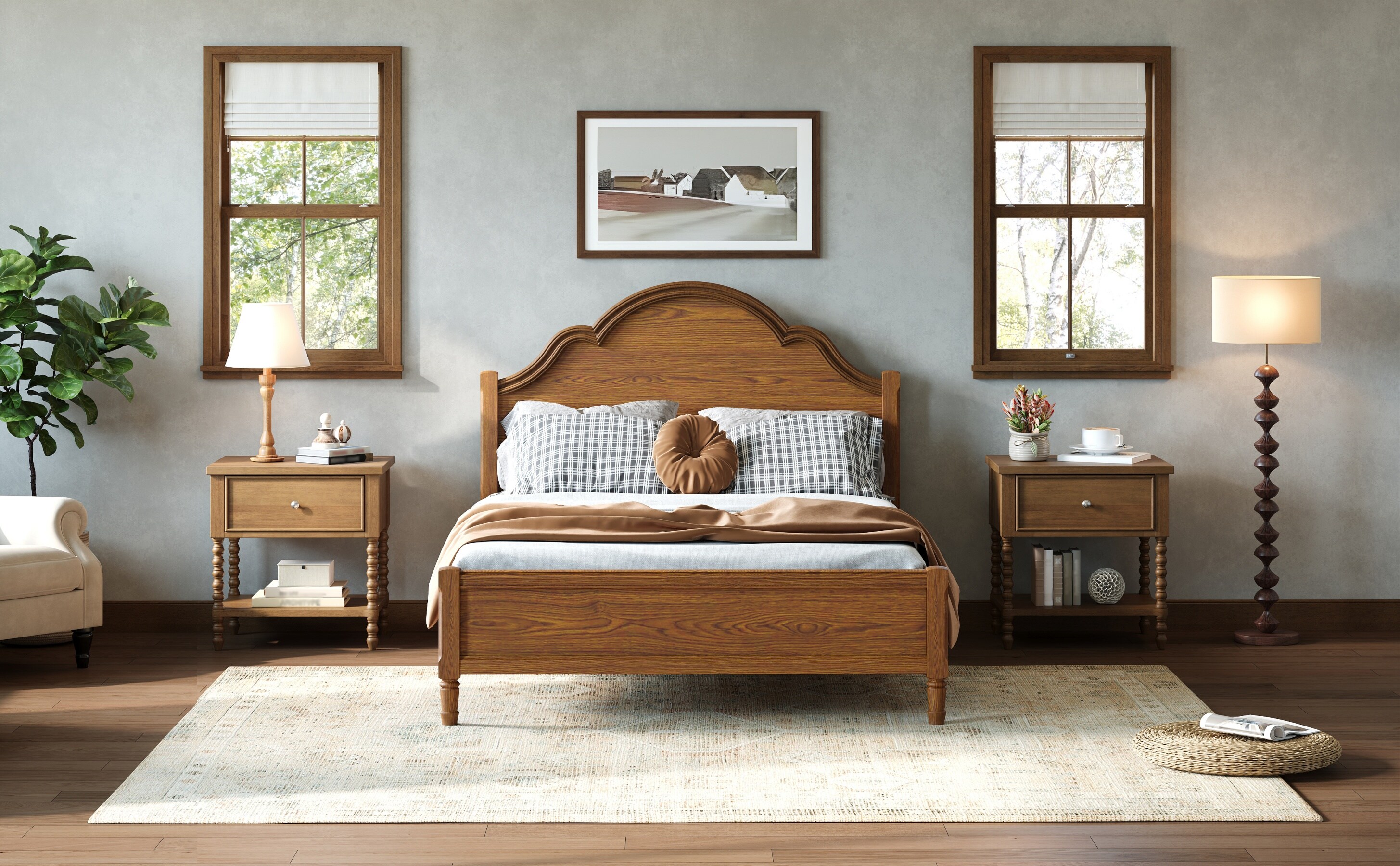 GDFStudio Queen Size Wood Platform Bed with Headboard and Footboard ...
