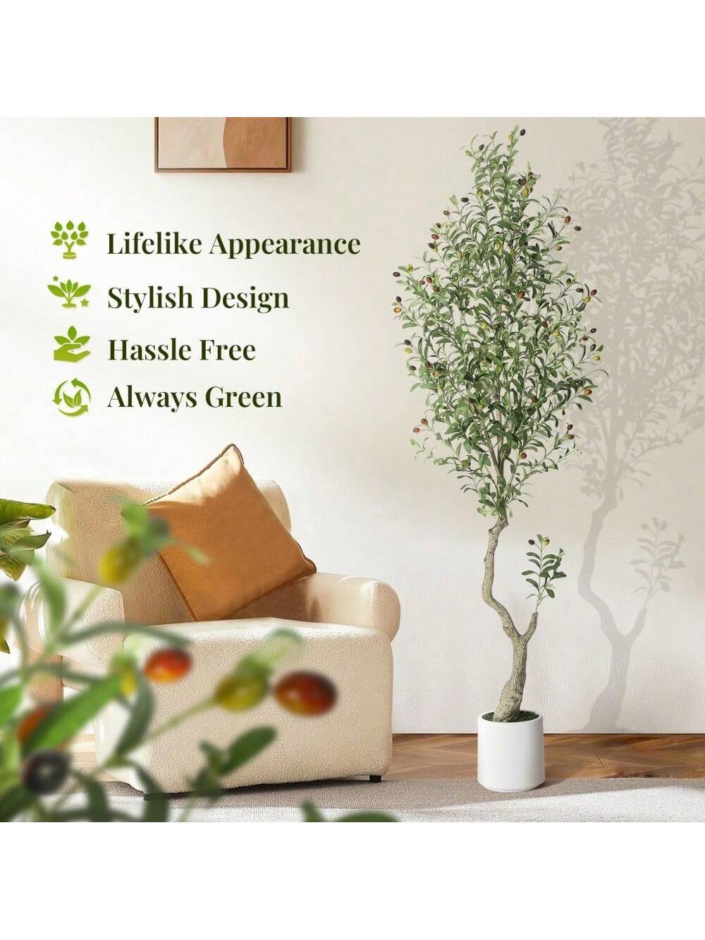 Qeetex 7FT（2PCS) Tall Faux Olive Tree， Olive Trees Artificial Indoor ...