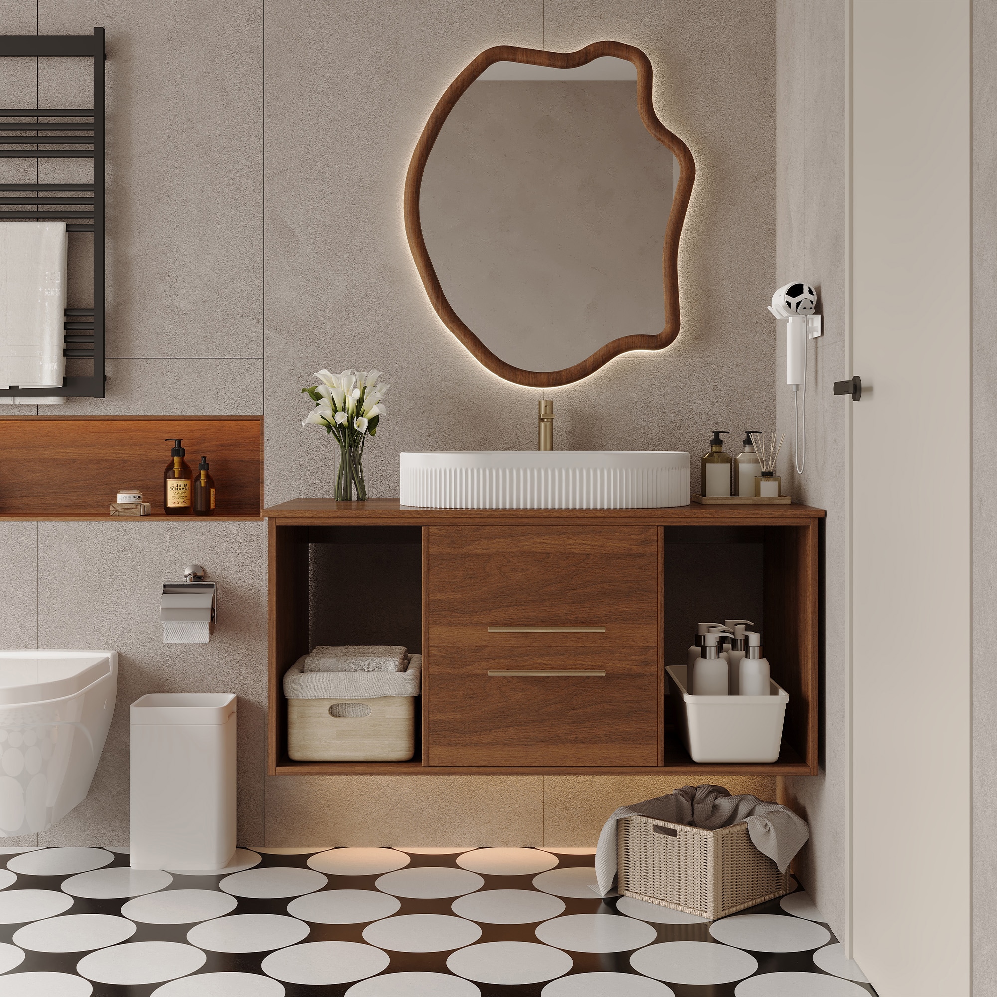 GDFStudio Modern 39.4 in Wall-Mounted Multi-Layer Wood Bathroom Vanity ...