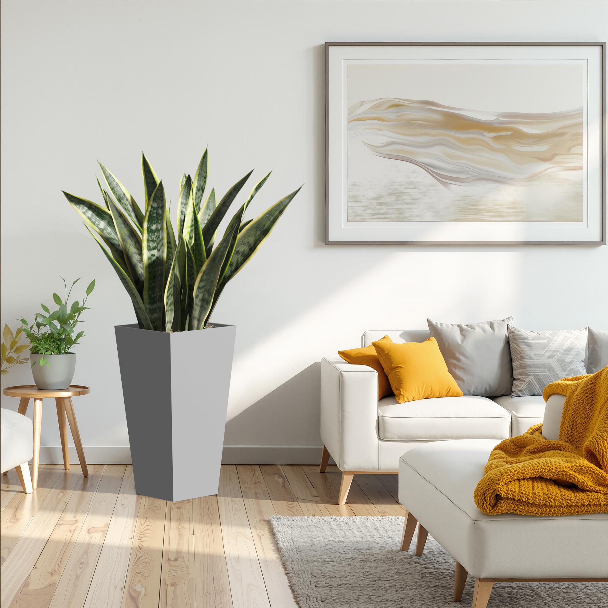 Watnature Planter 25 H Tall Modern Metal Tapered Planter Charcoal Gray ...