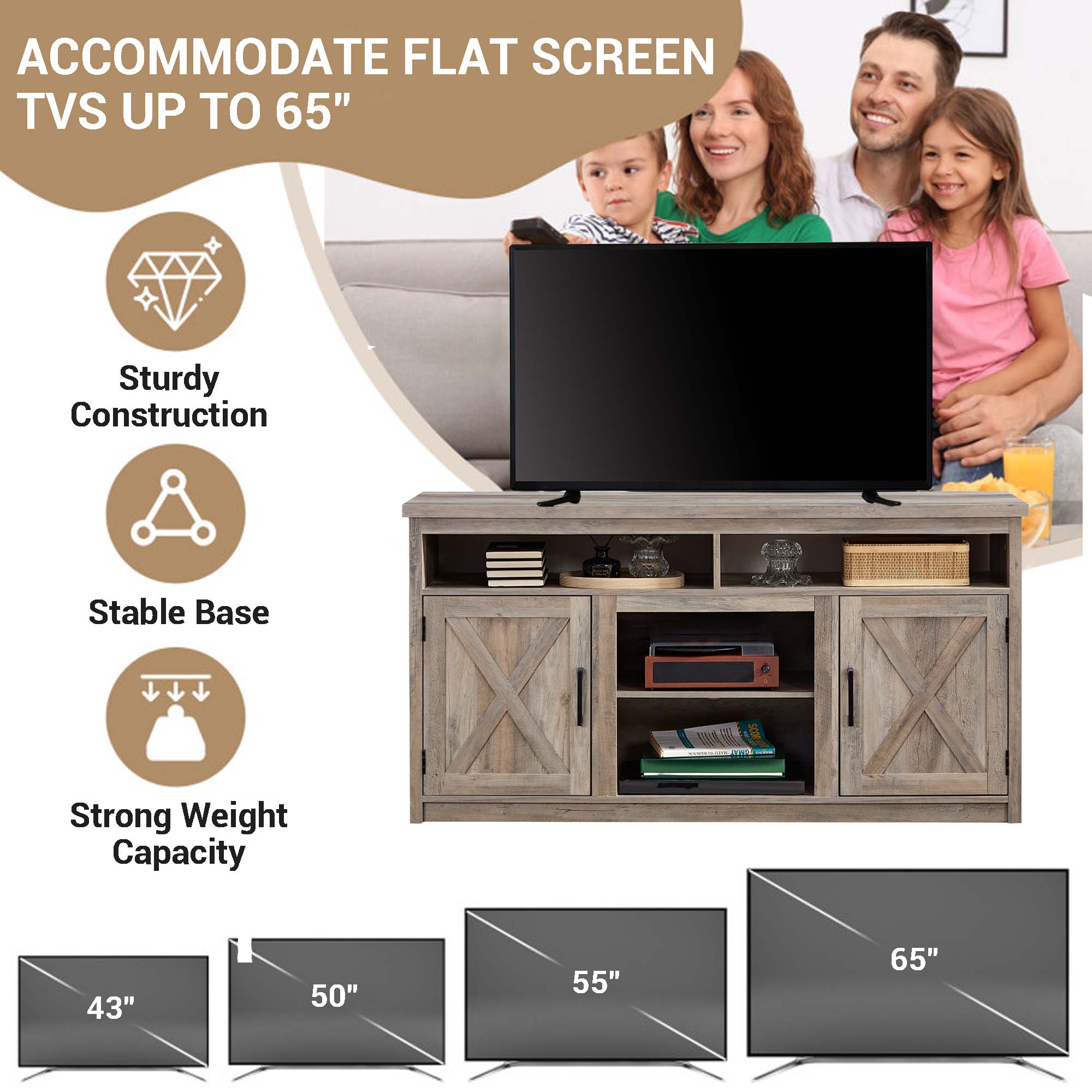 Fun Orange TV Stand Farmhouse/Rustic Gray Wash 57.87-in W TV cabinet ...