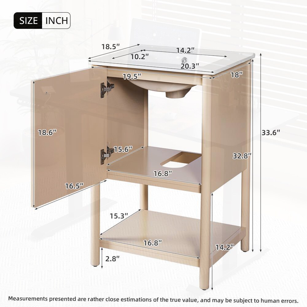 SunJet 20 Inch Bathroom Vanity with Ceramic Sink Freestanding Single ...