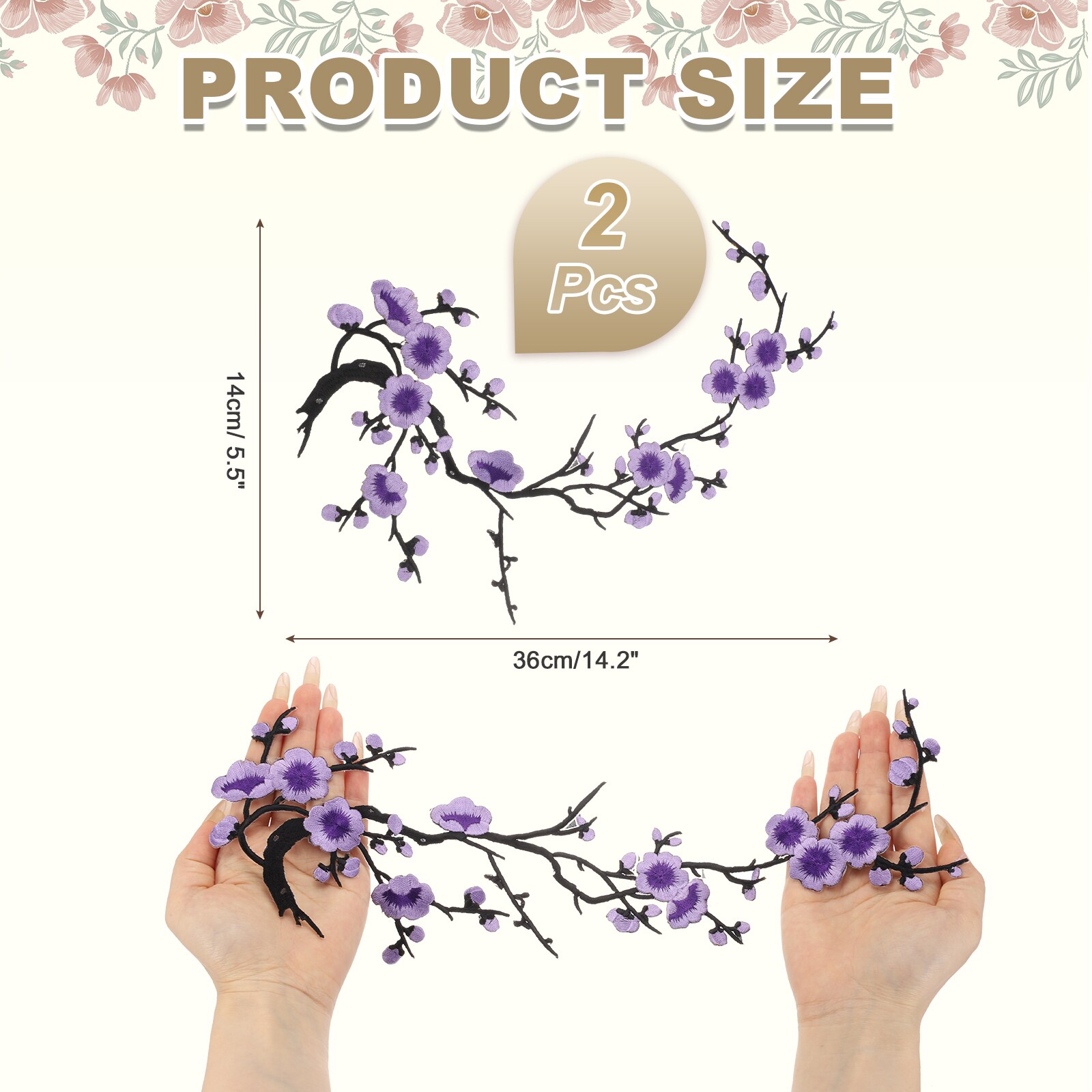 Unique Bargains 2pcs Plum Blossom Iron-on Patches Flower Embroidery ...