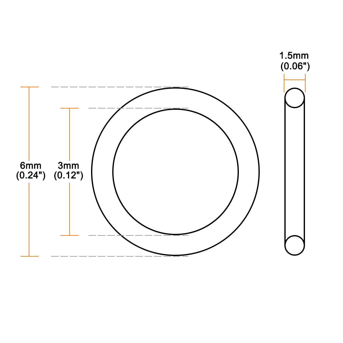 Unique Bargains Silicone O-Ring 6mm OD 3mm ID 1.5mm Width VMQ Seal ...