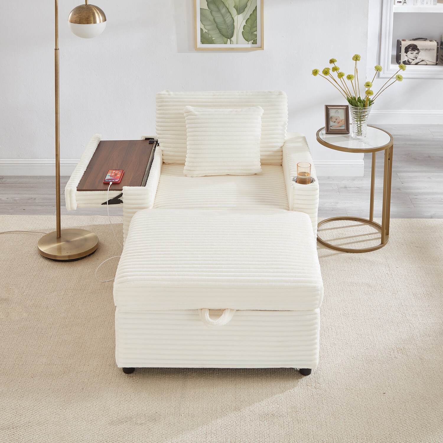 Streamdale Furniture Streamdale Fluffy Corduroy Lazy Sofa with Ottoman ...