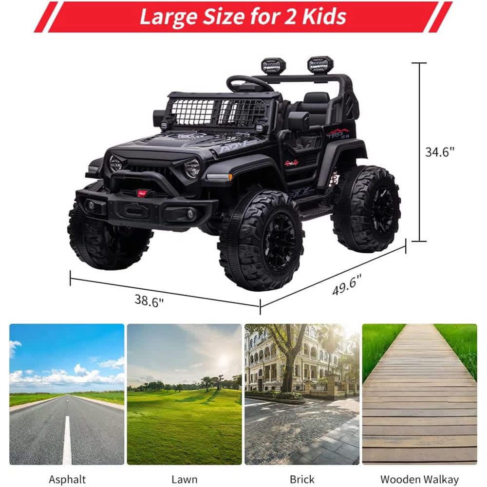 Qeetex 24V Kids Ride On Truck with Remote Control 2 Seater Electric Car ...